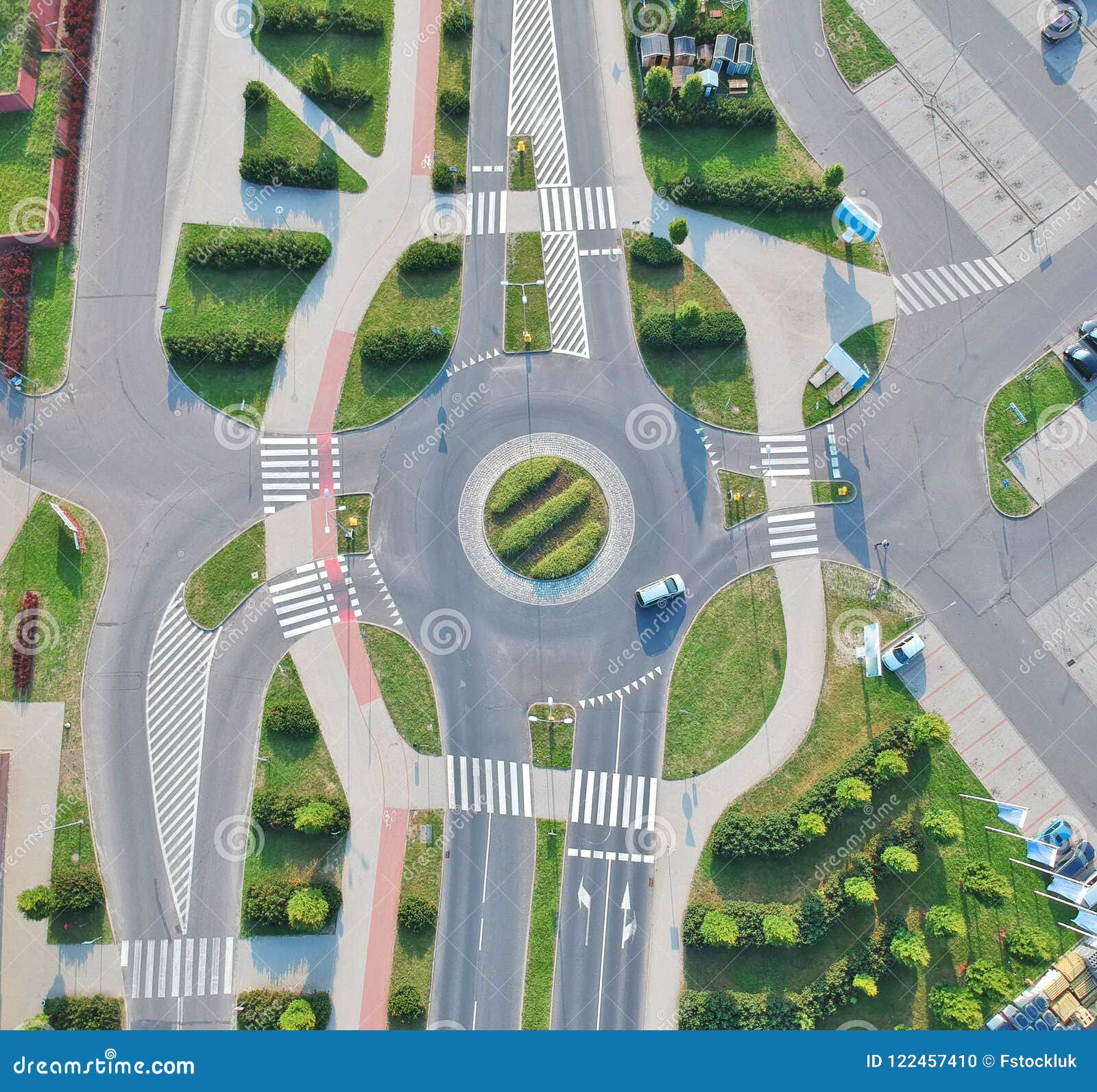 Roundabout Intersection in Four Directions with Island, Aerial View ...