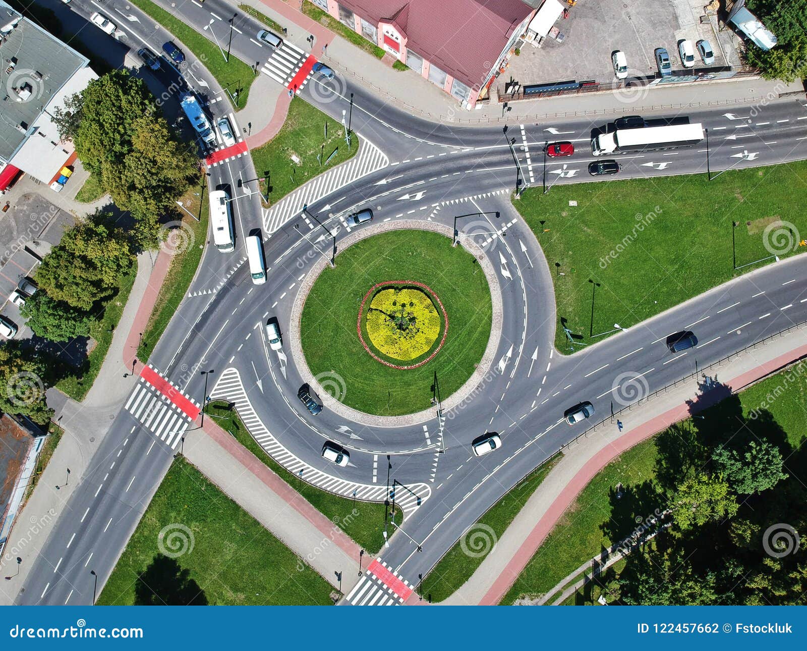 Roundabout Intersection in Three Directions with Island, Aerial View ...
