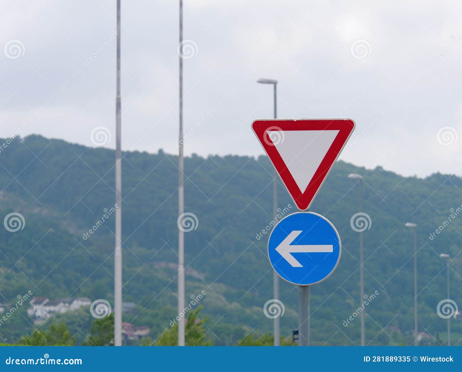 Roundabout Road Sign on the Highway Road Stock Image - Image of ...