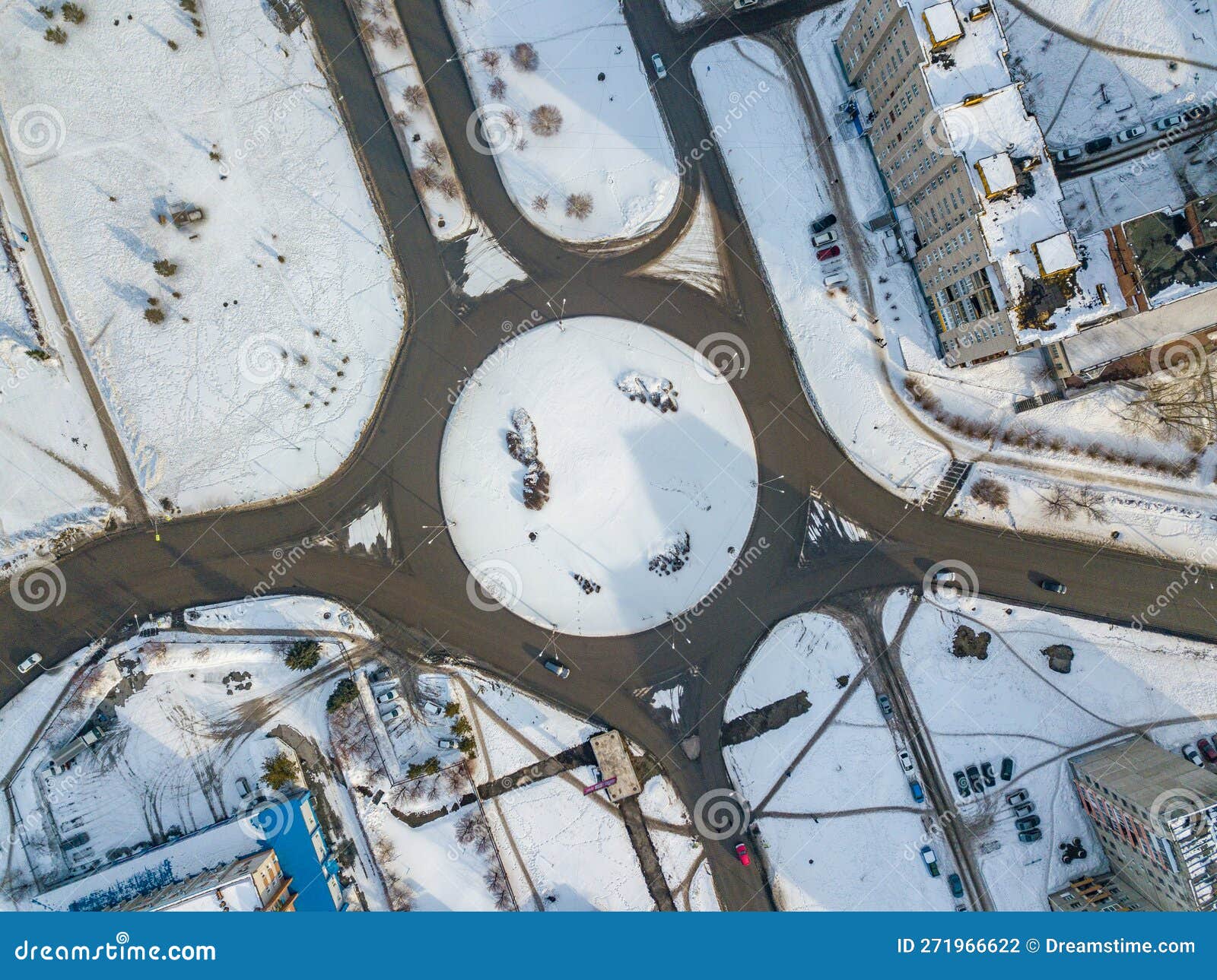 Roundabout of Roads in Winter from a Bird S-eye View Stock Photo ...