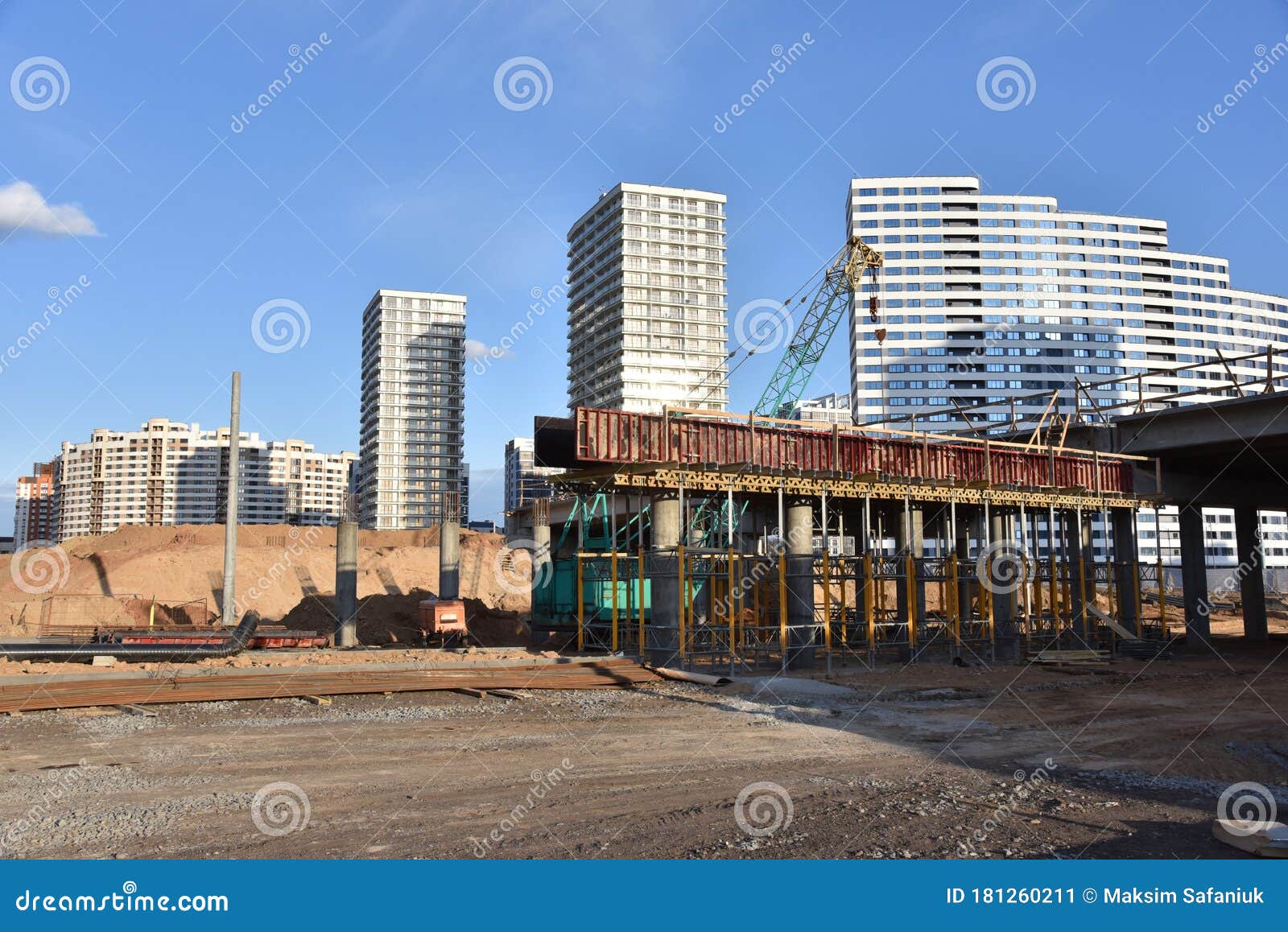 Roundabout and Traffic Bridge Construction. Construction Highway Ramps ...