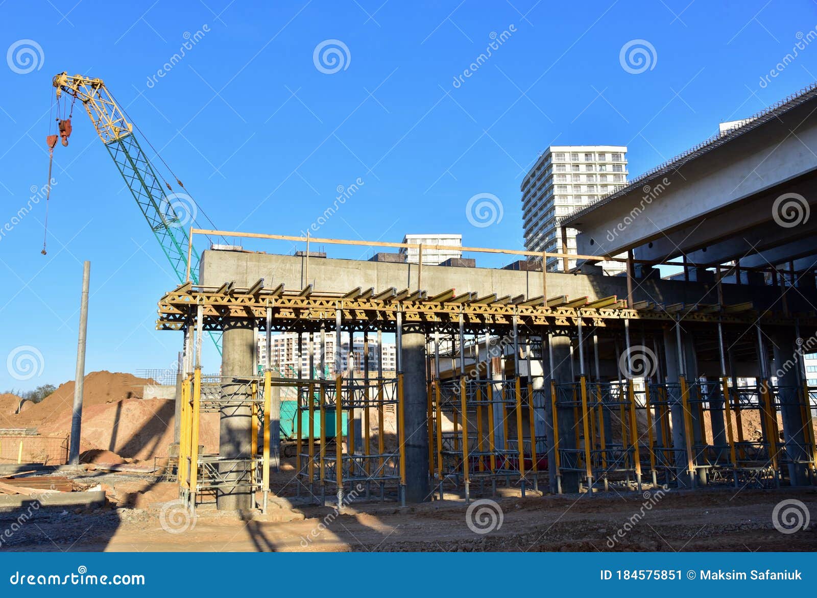 Roundabout and Traffic Bridge Construction. Construction Highway Ramps ...