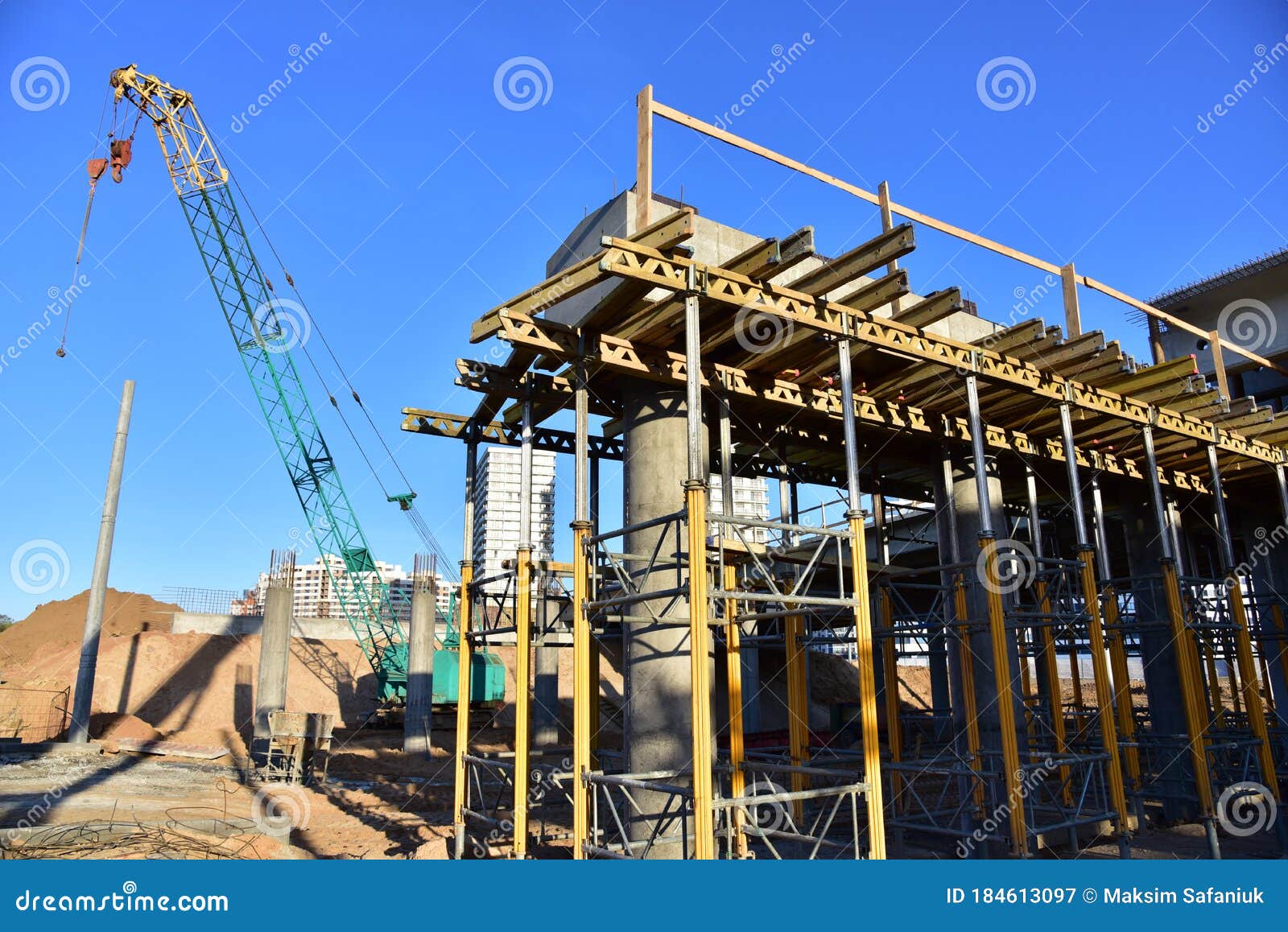 Roundabout and Traffic Bridge Construction. Construction Highway Ramps ...