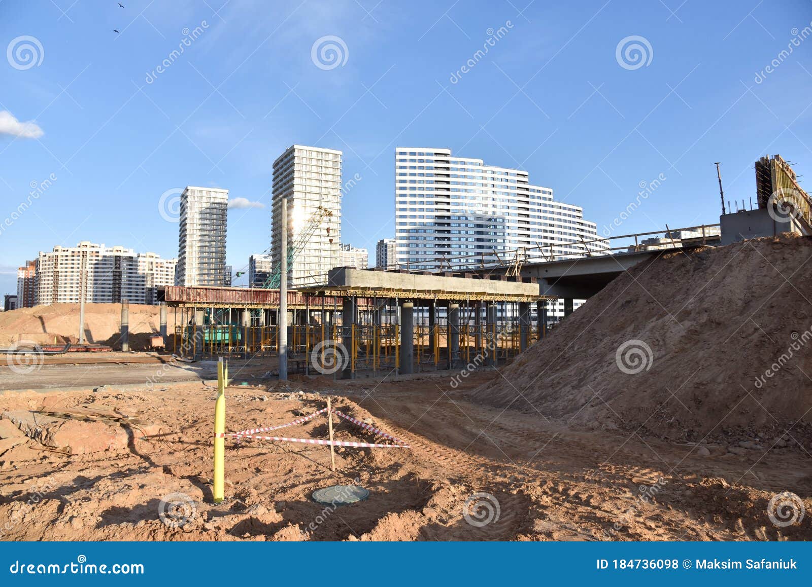 Roundabout and Traffic Bridge Construction. Construction Highway Ramps ...