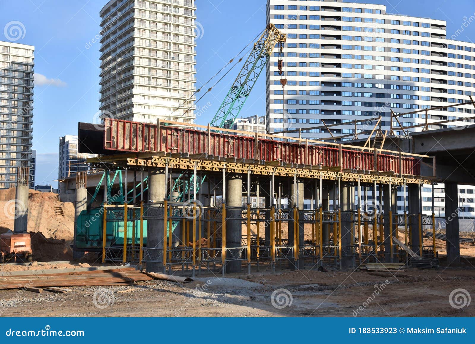 Roundabout and Traffic Bridge Construction. Construction Highway Ramps ...