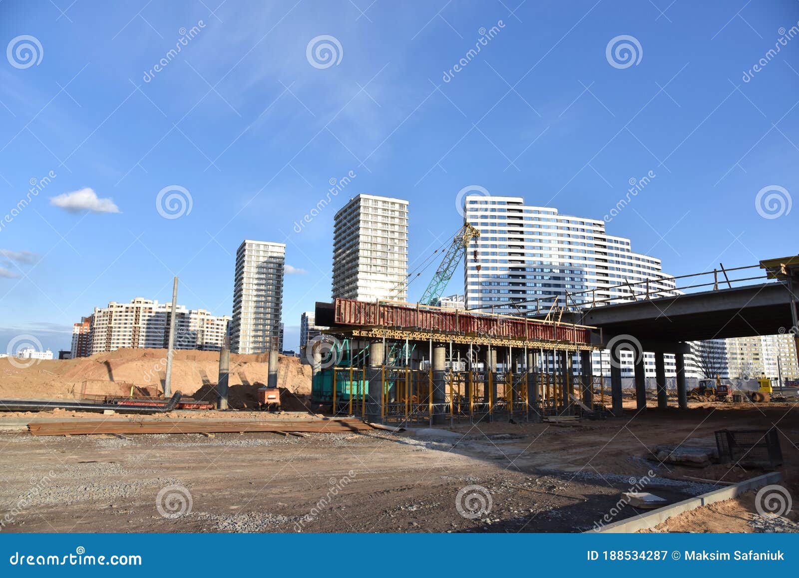 Roundabout and Traffic Bridge Construction. Construction Highway Ramps ...