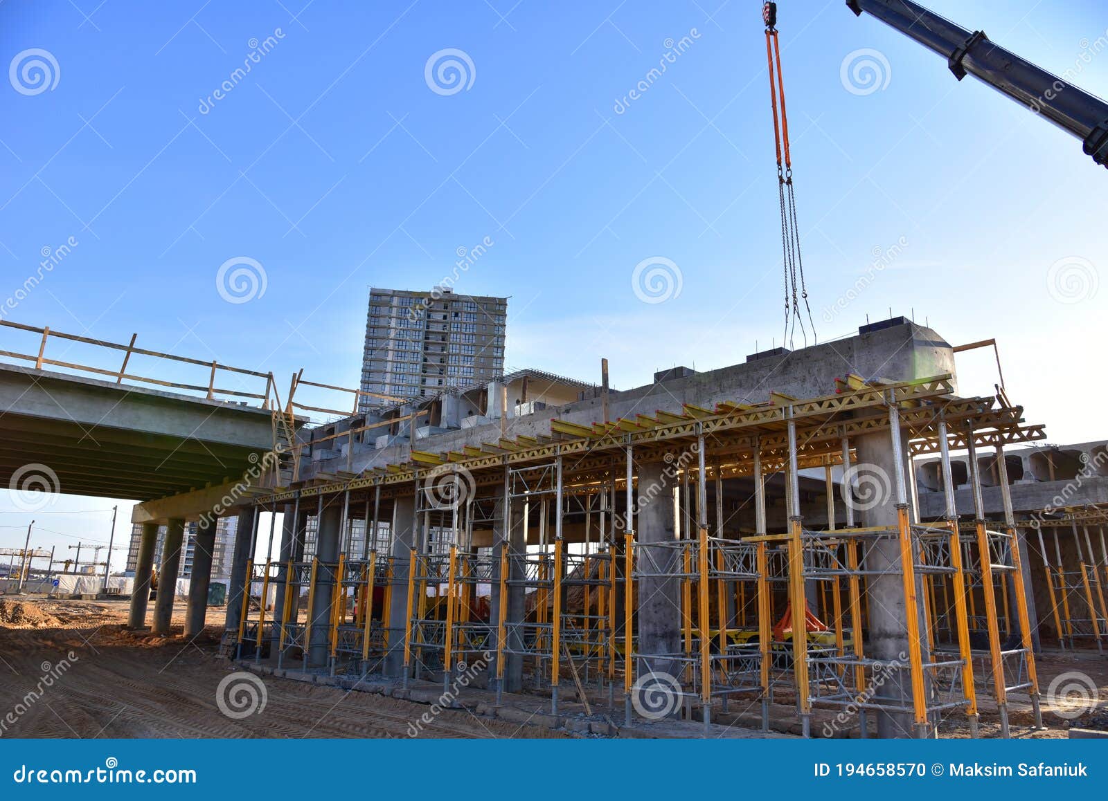 Roundabout and Traffic Bridge Construction. Construction Highway Ramps ...