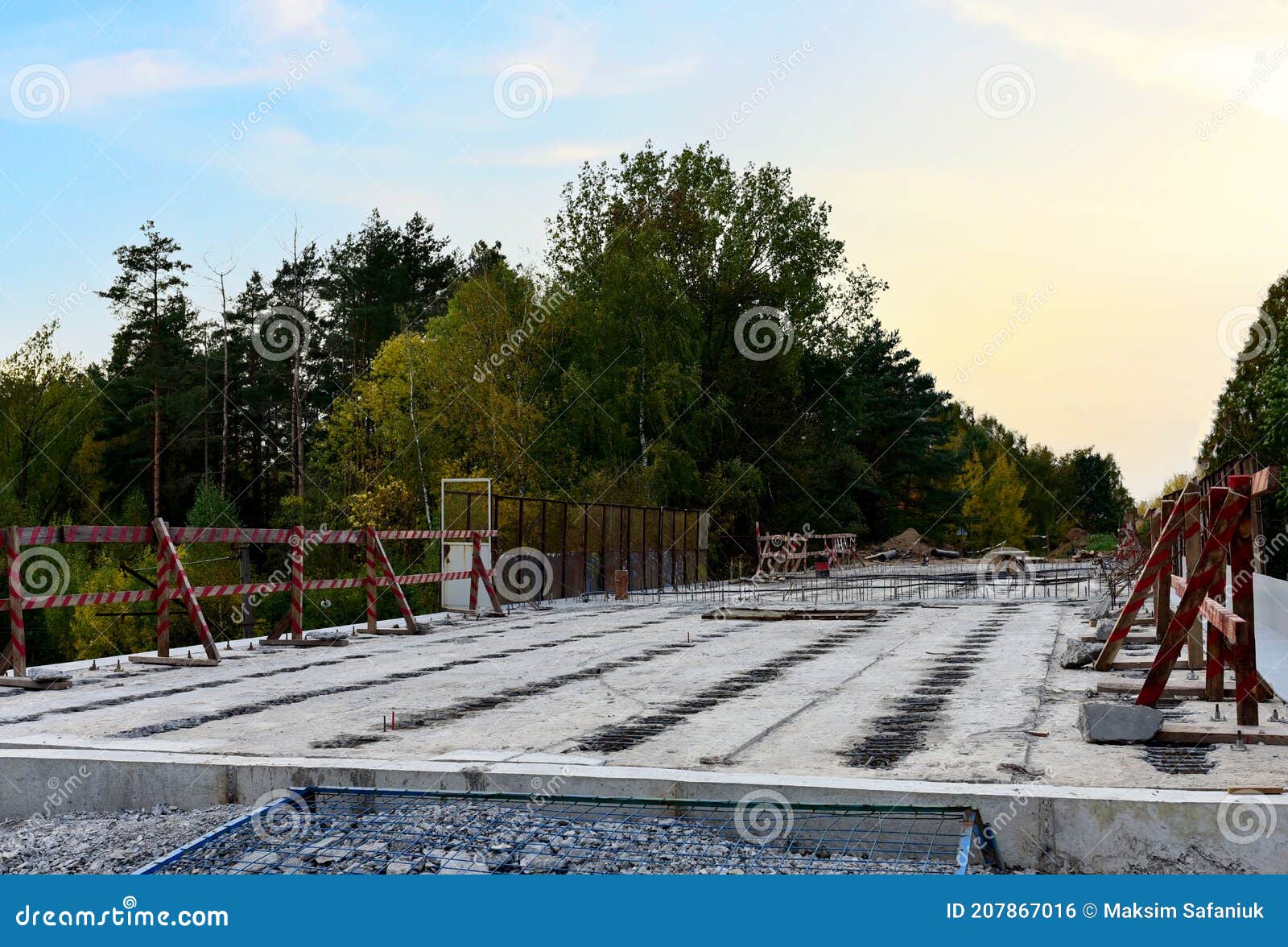 Roundabout and Traffic Bridge Construction. Construction Highway Ramps ...