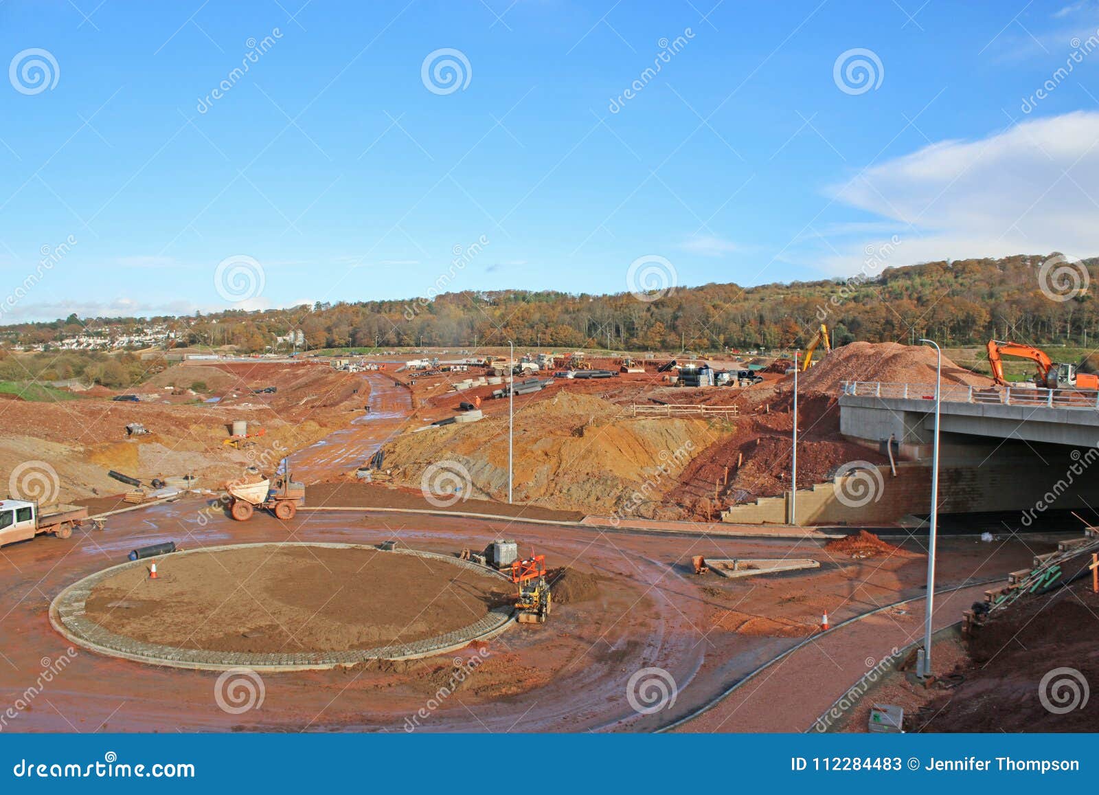 Roundabout Under Construction Stock Image - Image of road, digger ...