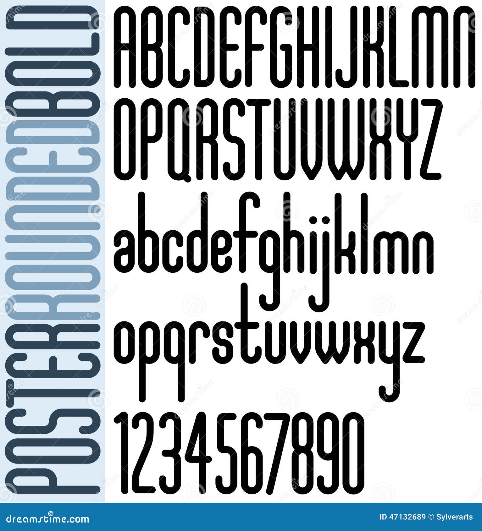 Rounded Black Font and Numbers. Stock Vector - Illustration of line ...