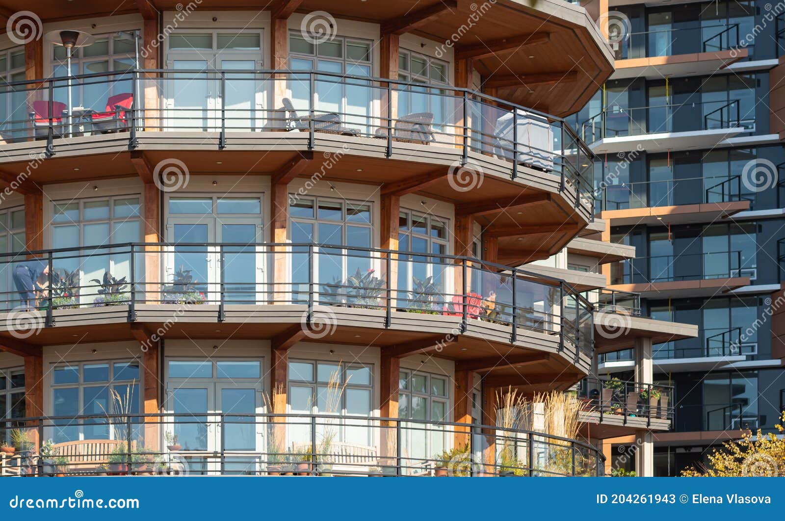 Rounded Building with Balconies and Windows. Unusual Architecture ...