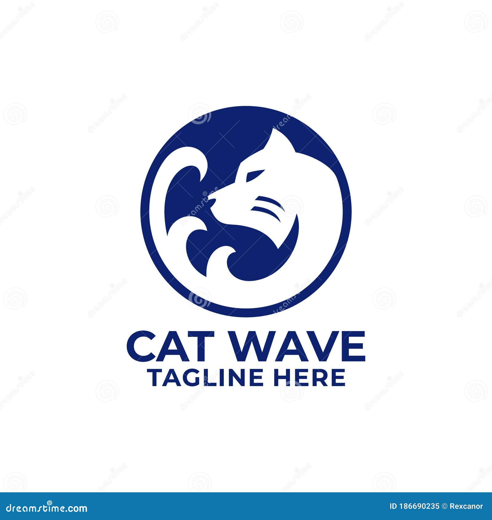 Cat Wave Silhouette with Wave Logo Design Stock Vector - Illustration ...