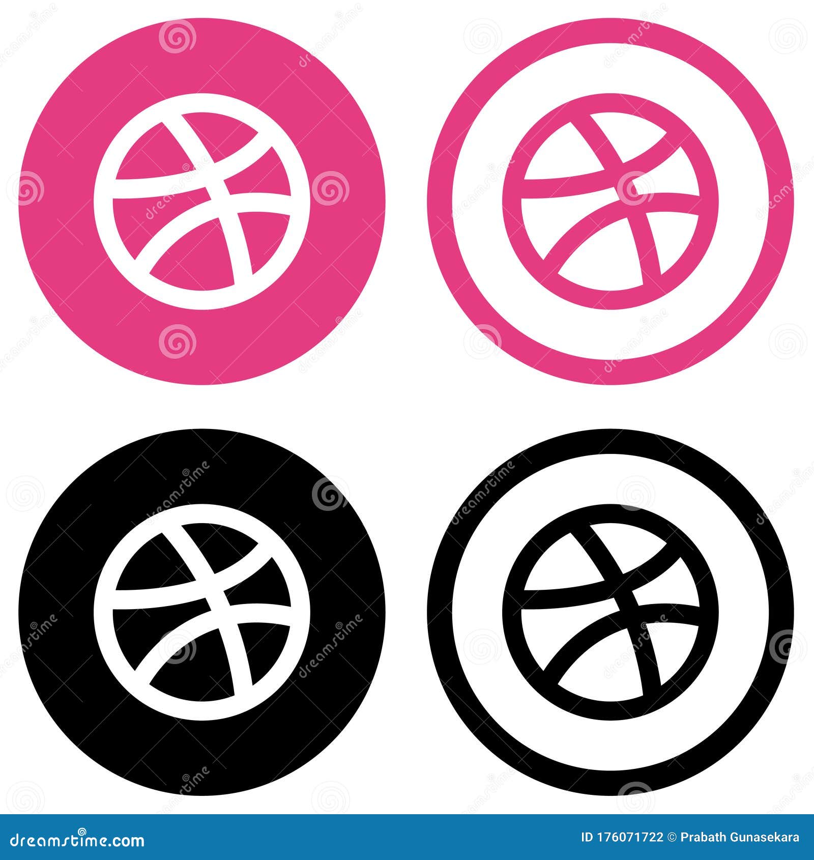 Rounded Colored and Black and White Dribbble Logos Editorial ...