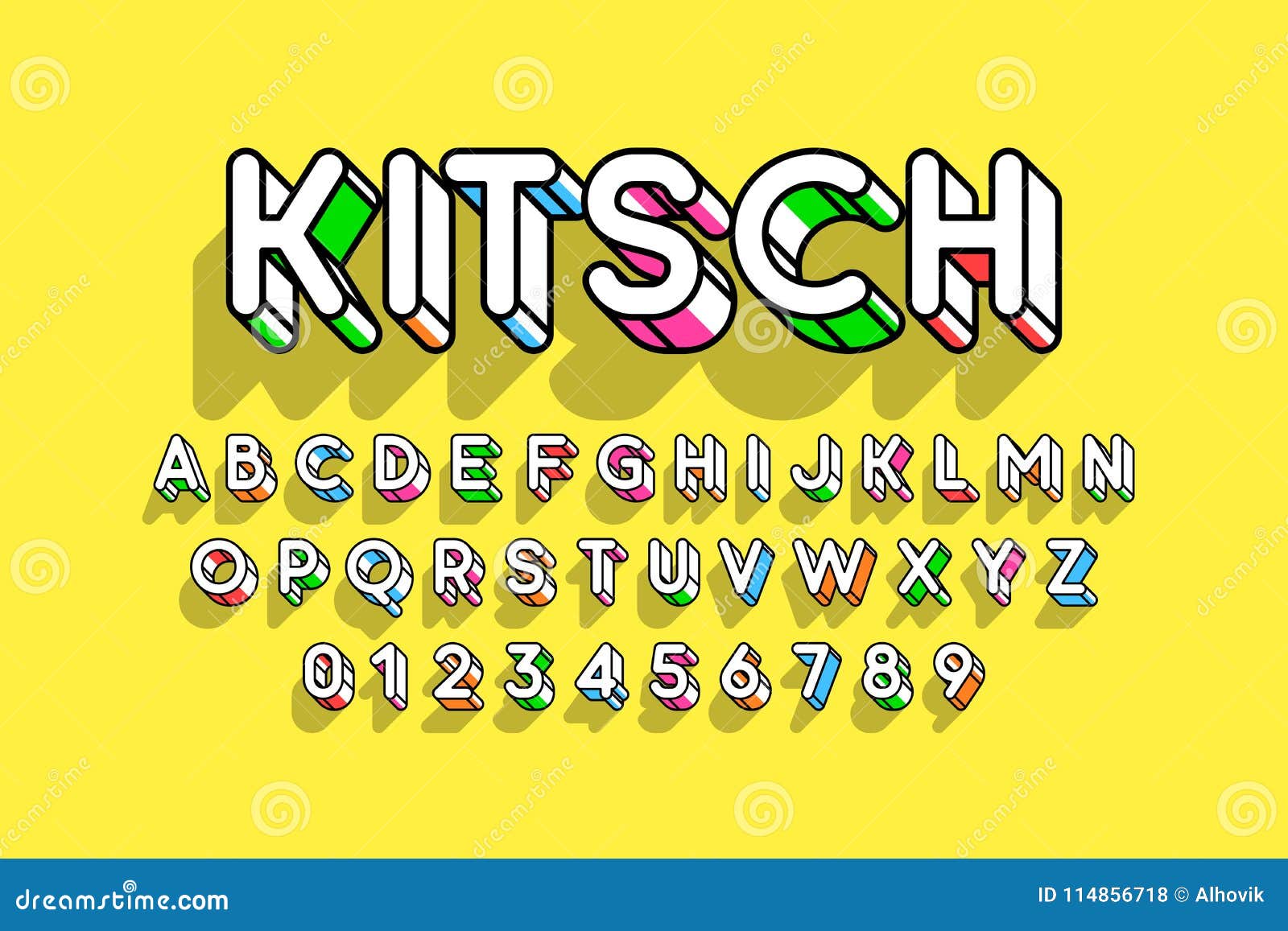 Rounded Colorful Retro Style 3d Font Stock Vector - Illustration of ...