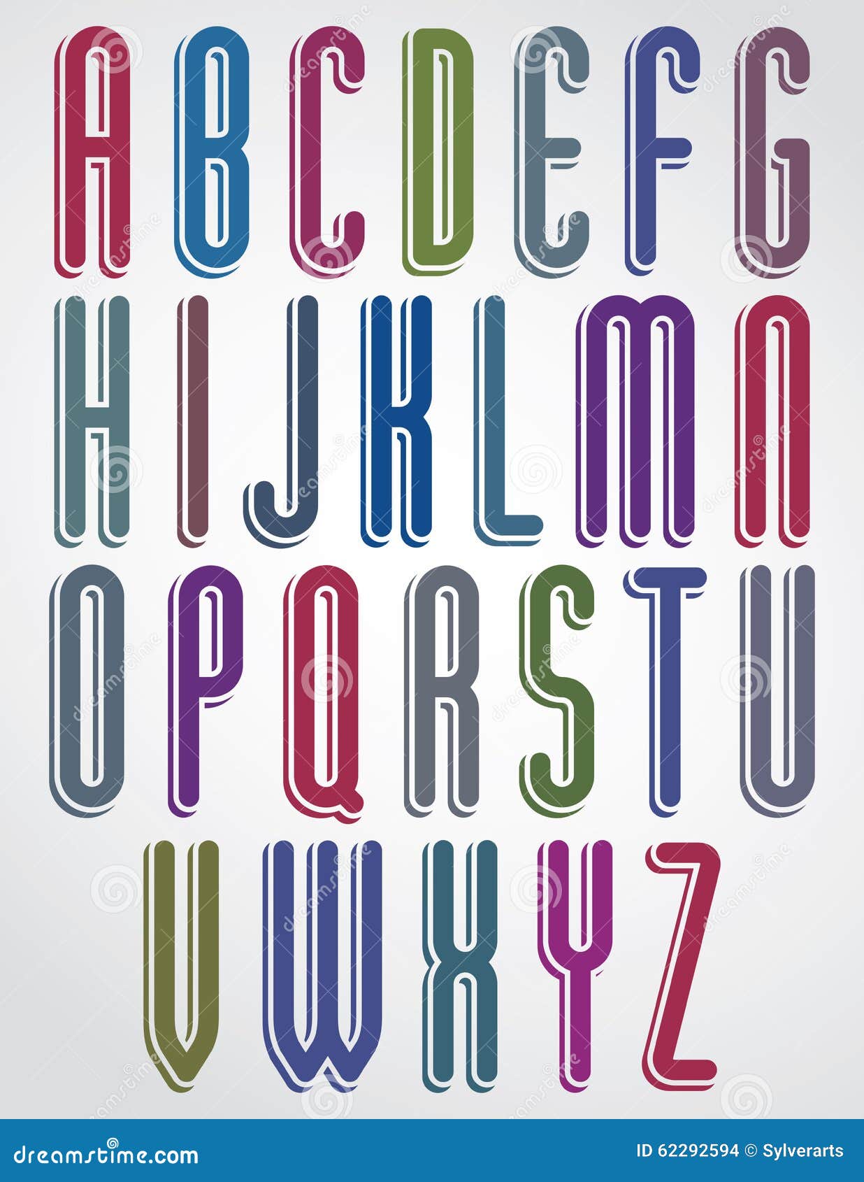 Rounded Colorful Uppercase Letters with White Outline Stock Vector ...