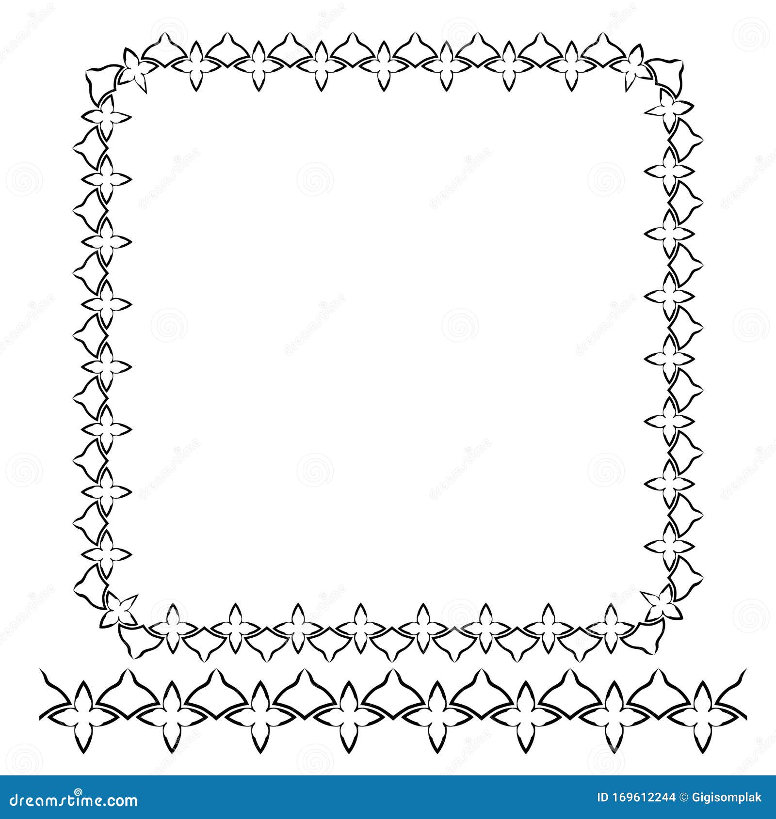 Vector Rounded Corner Square Floral Frame, Isolated on White Stock ...