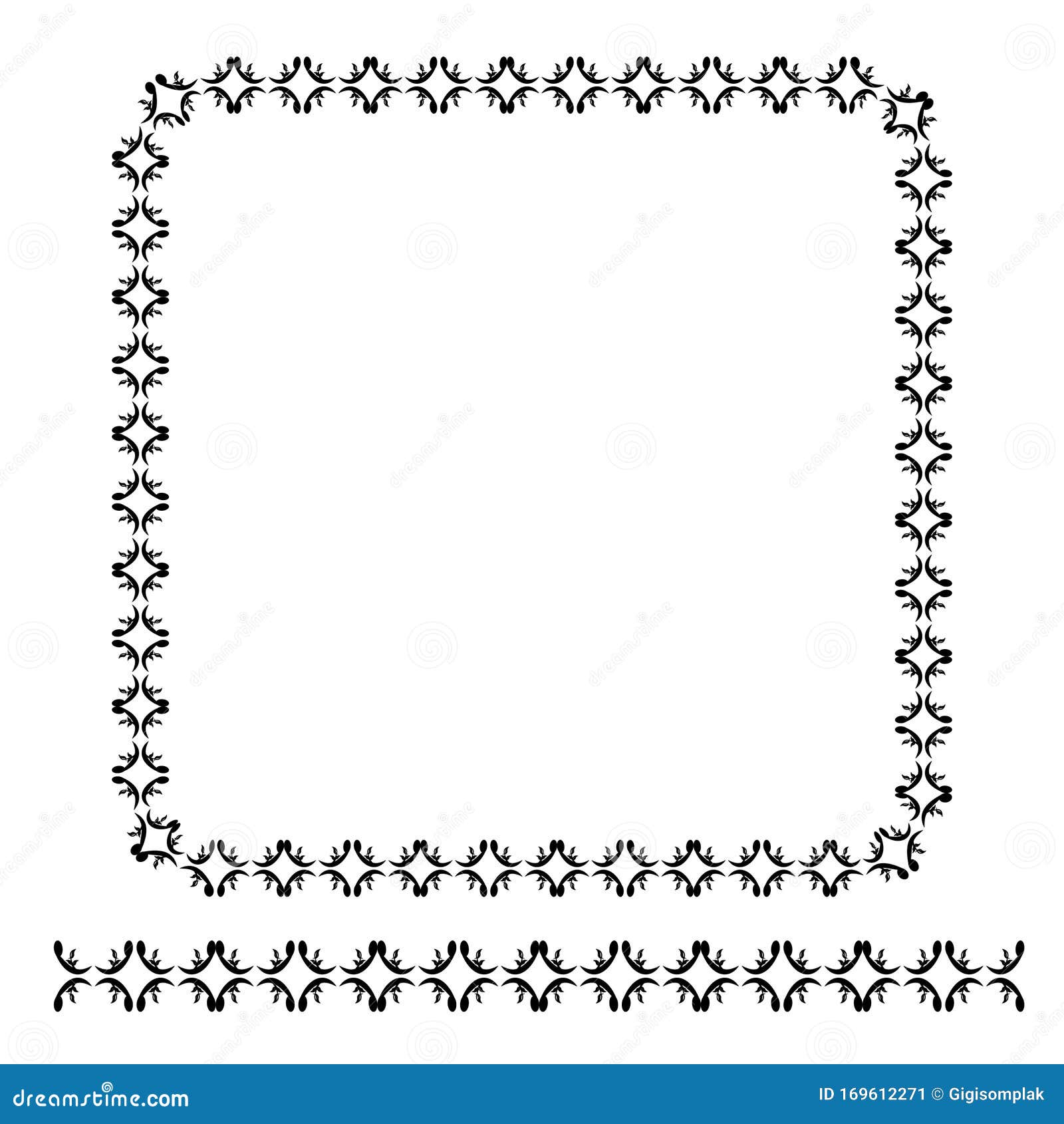 Vector Rounded Corner Square Floral Frame, Isolated on White Stock ...