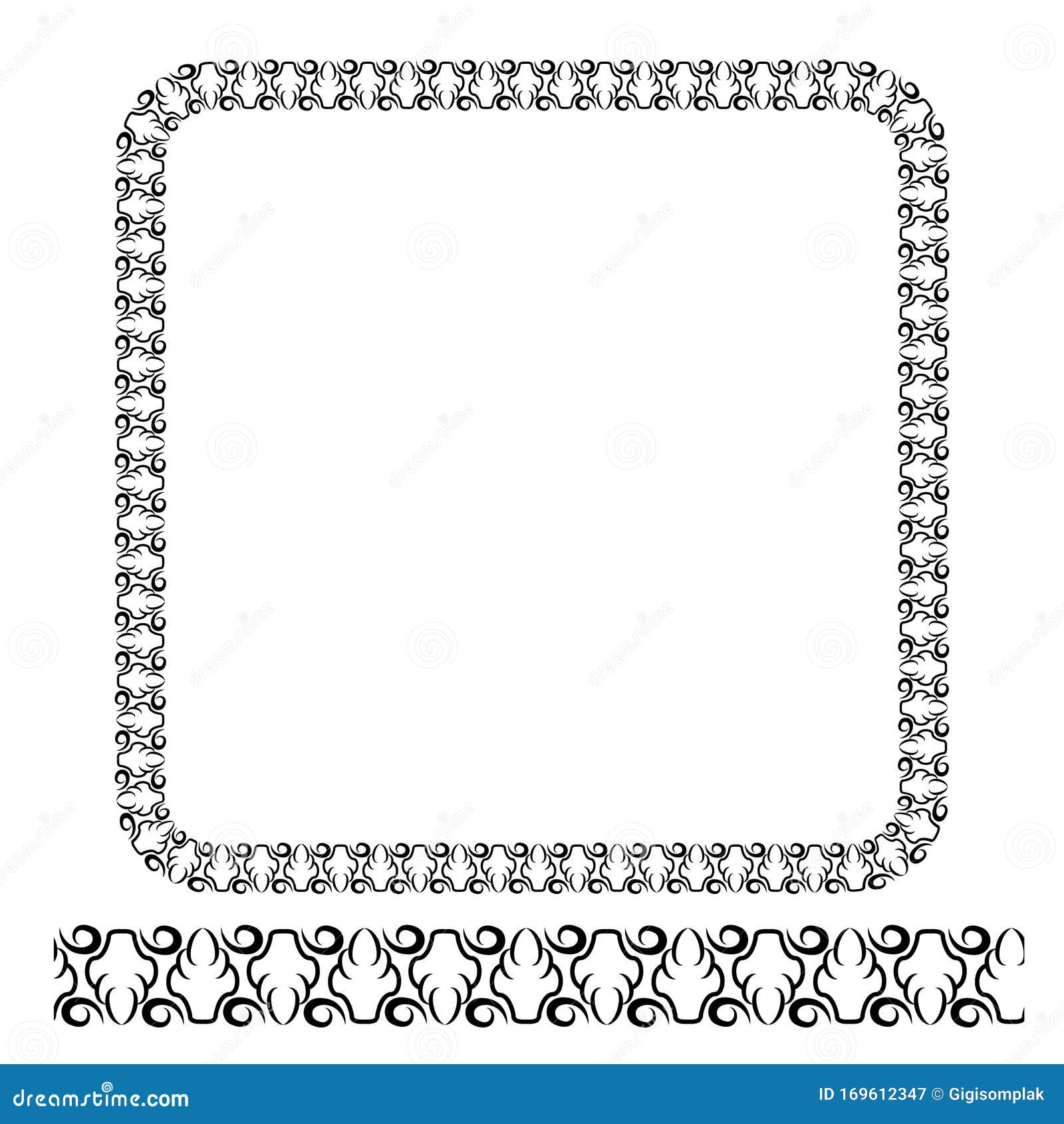 Vector Rounded Corner Square Floral Frame, Isolated on White Stock ...