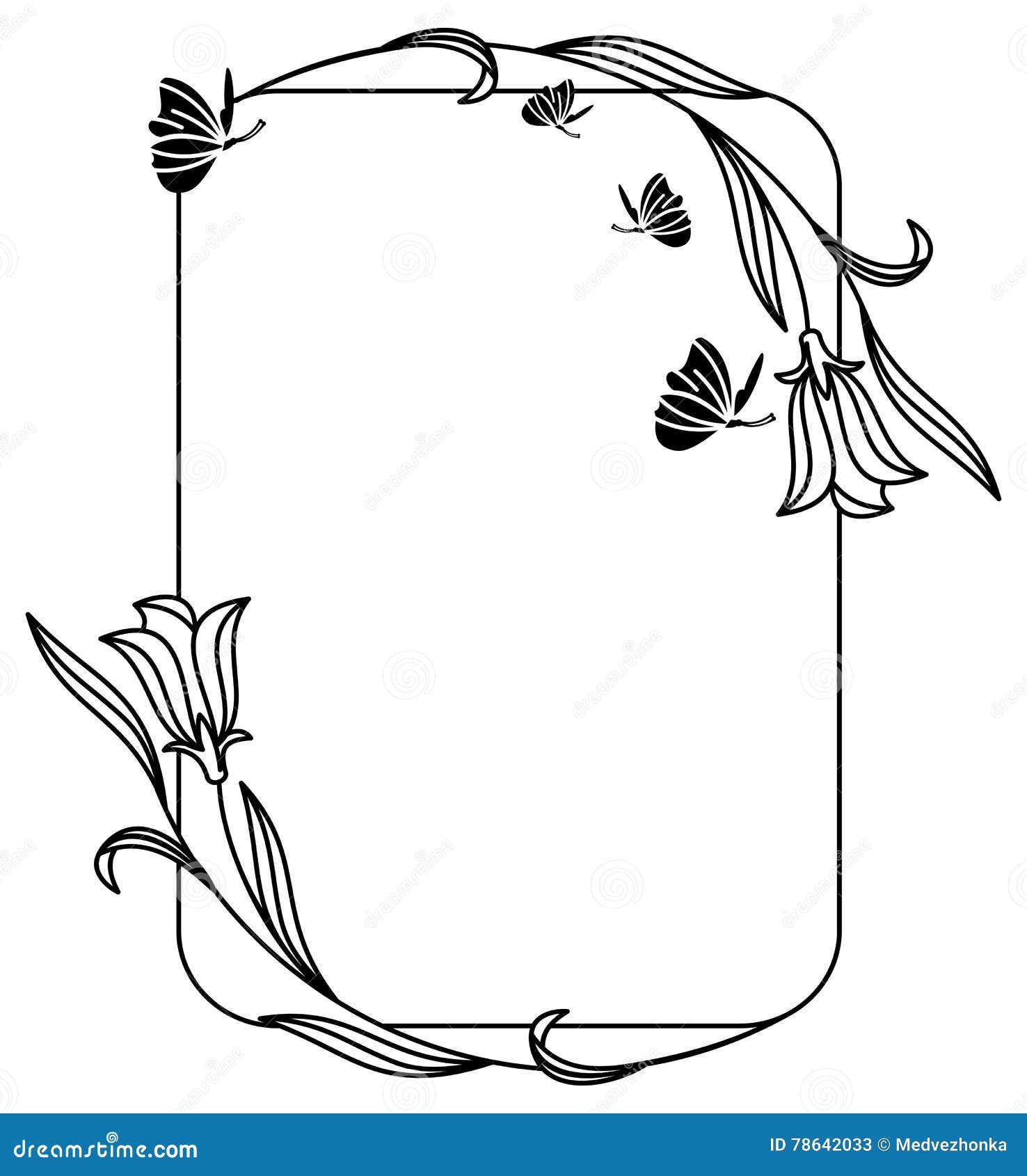 Rounded Corners Vertical Framework with Bluebells. Stock Illustration ...