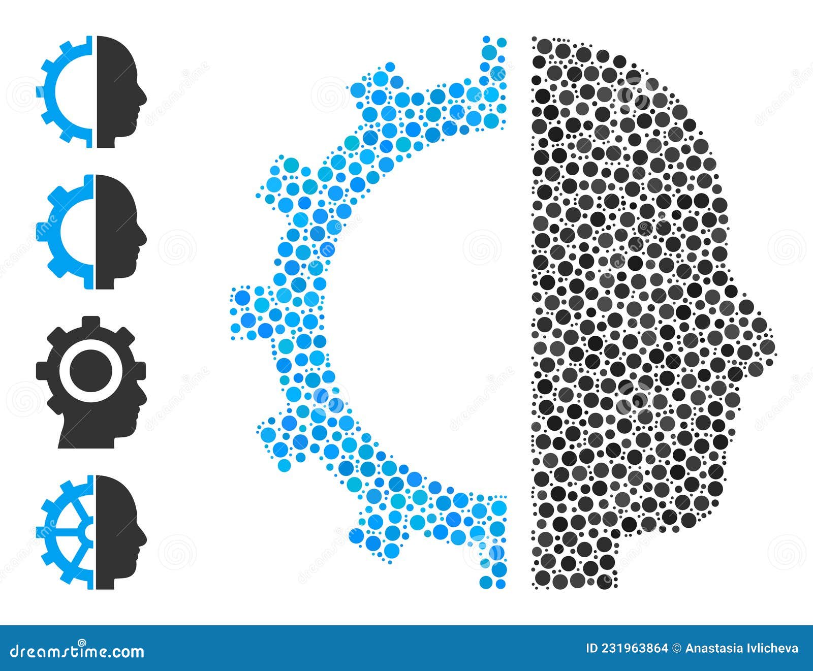 Dotted Cyborg Gear Mosaic of Round Dots and Other Icons Stock Vector ...