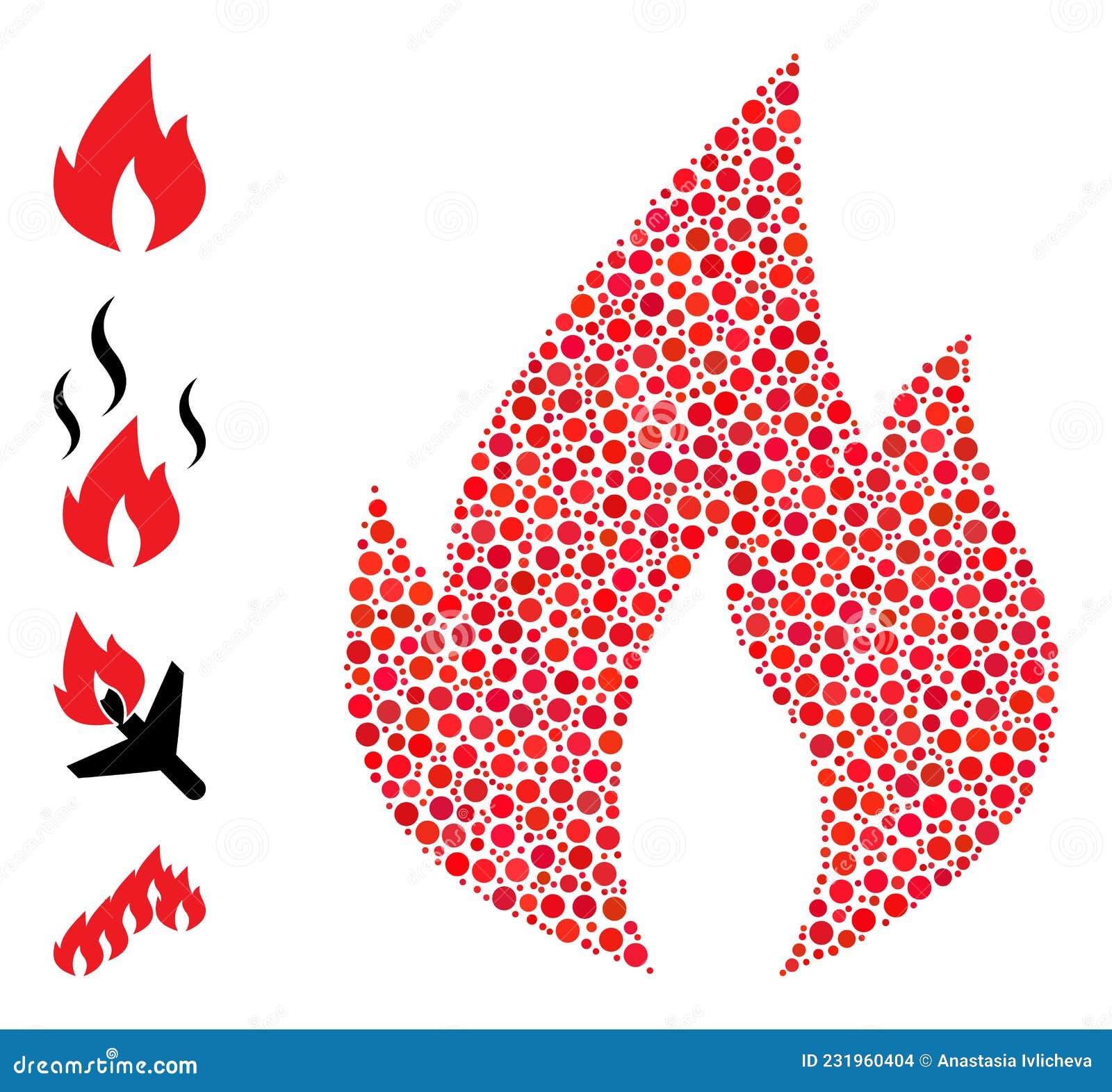 Dotted Fire Flame Mosaic of Round Dots and Similar Icons Stock Vector ...