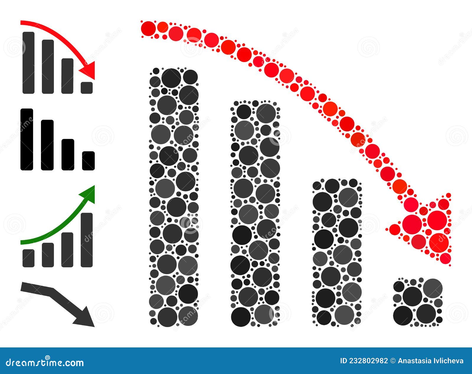 Dotted Negative Trend Mosaic of Round Dots and Bonus Icons Stock Vector ...