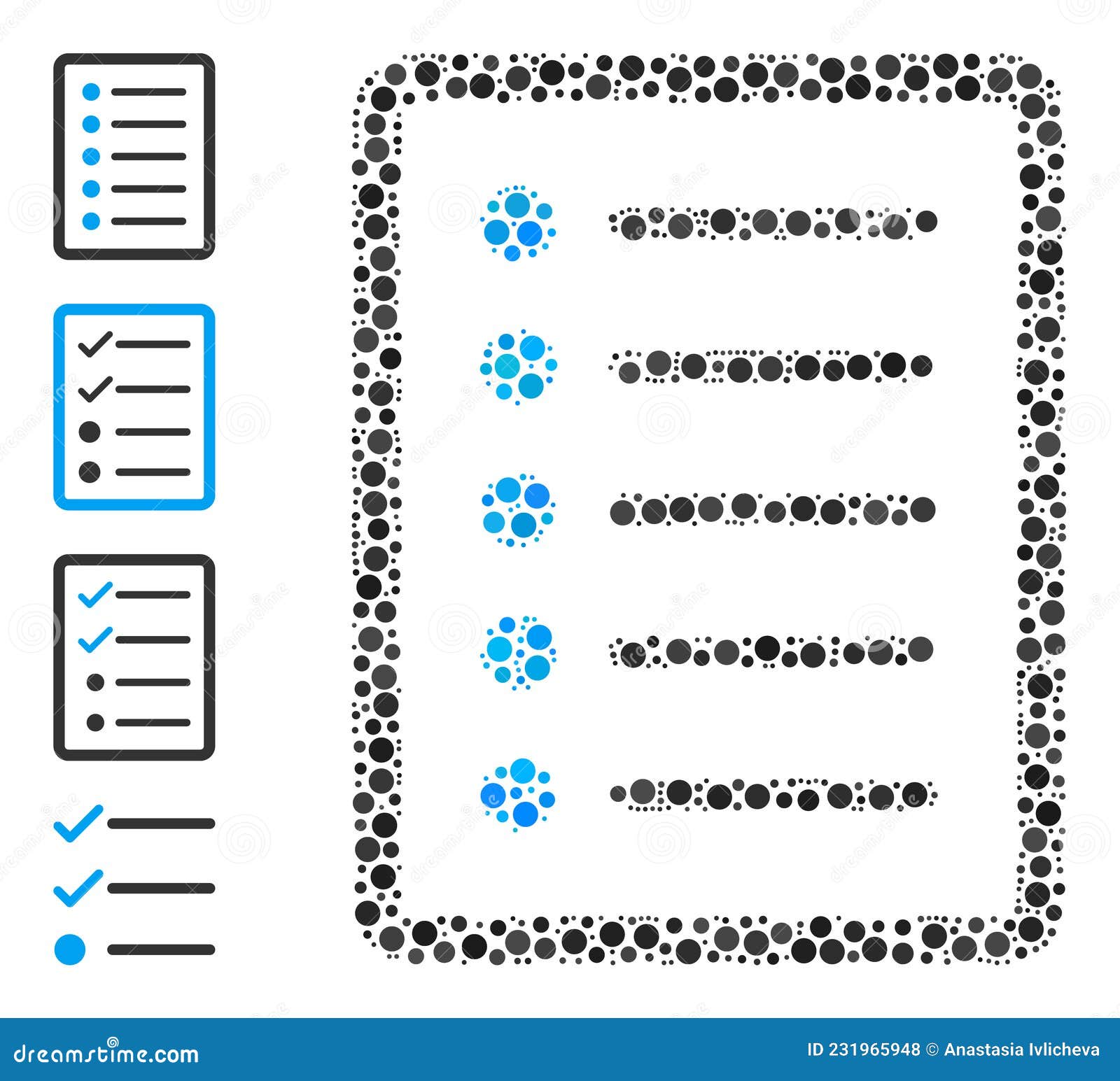 Dotted List Page Composition of Circles with Similar Icons Stock Vector ...