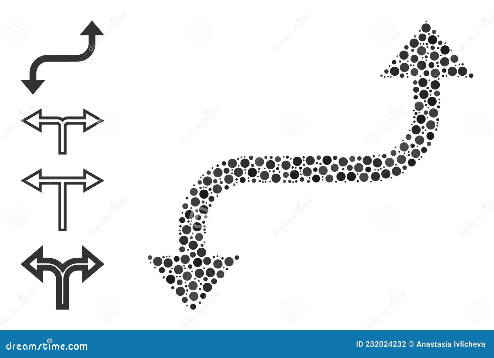 Dotted Opposite Curved Arrow Collage of Round Dots and Bonus Icons ...