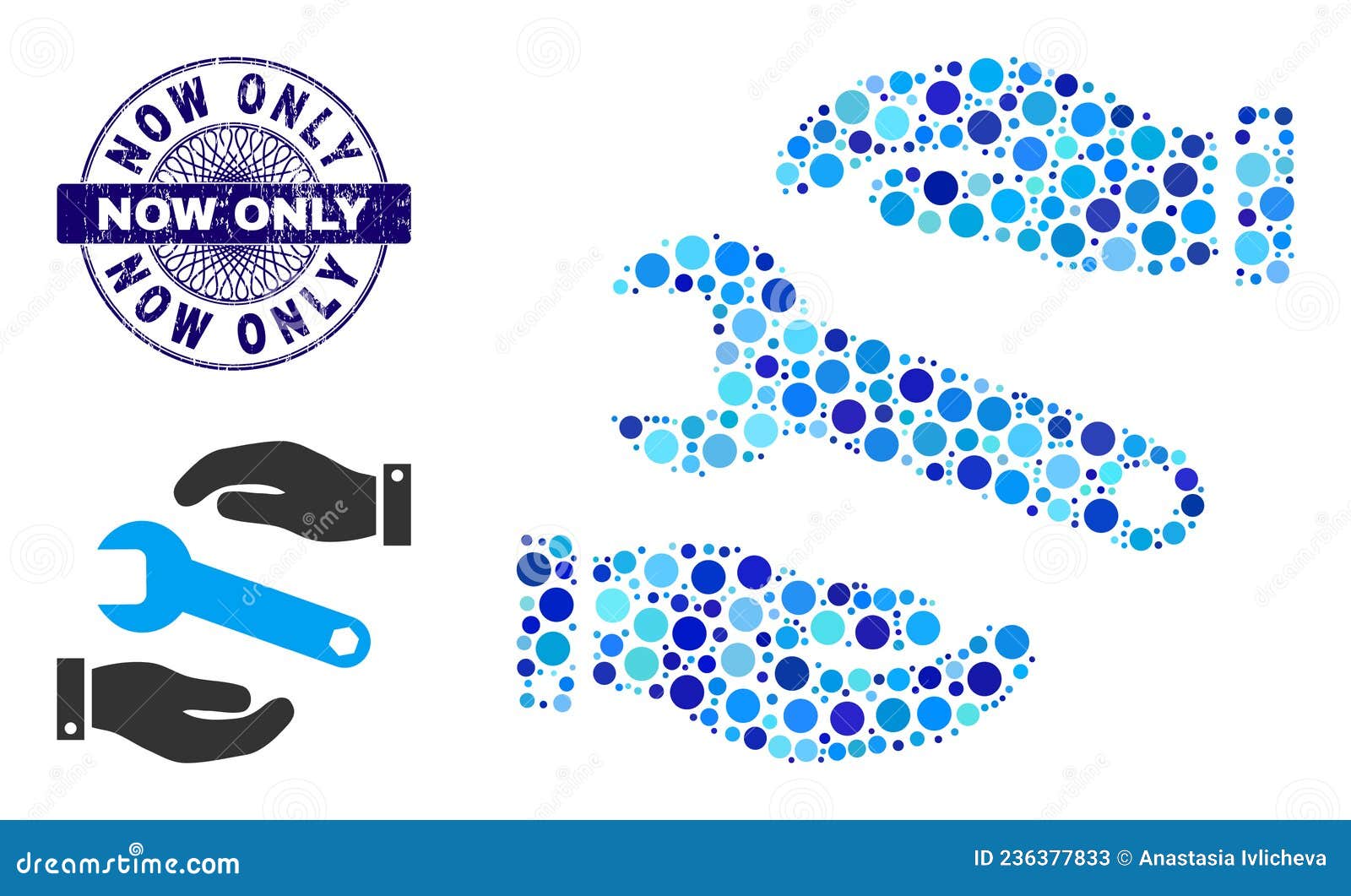 Textured NOW only Round Guilloche Seal Stamp and Service Mosaic Icon of ...