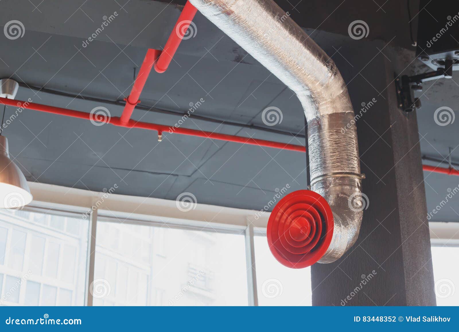 Rounded Duct Work Red Metal Grill. Stock Photo - Image of cover ...