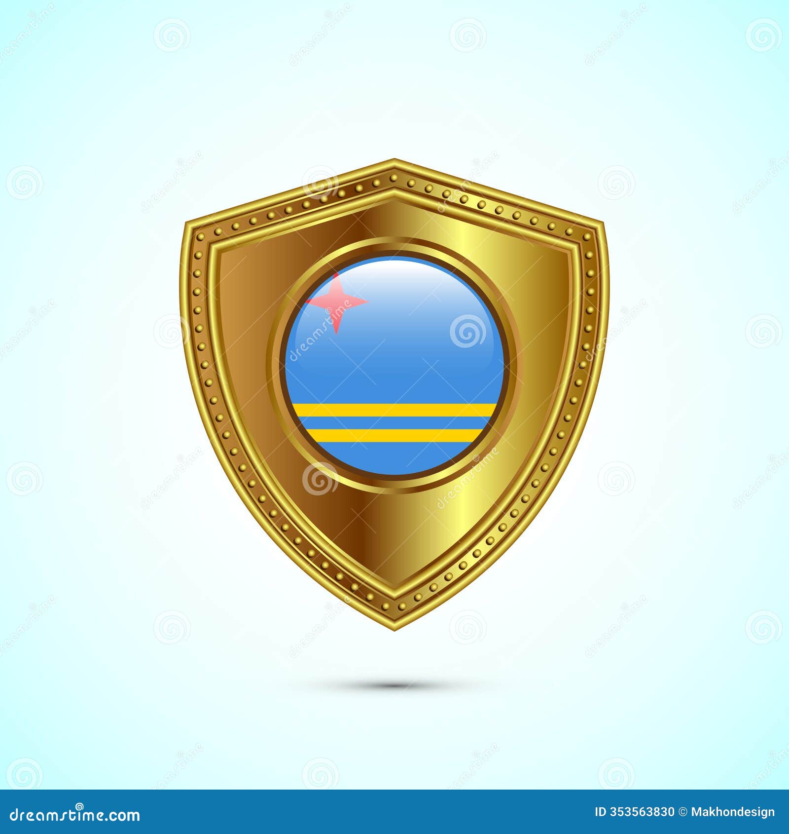 Rounded Flag of Aruba with Glossy Gold Shield Stock Illustration ...