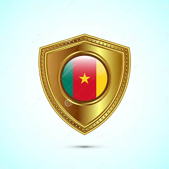 Rounded Flag of Cameroon with Glossy Gold Shield Stock Illustration - Illustration of decoration ...