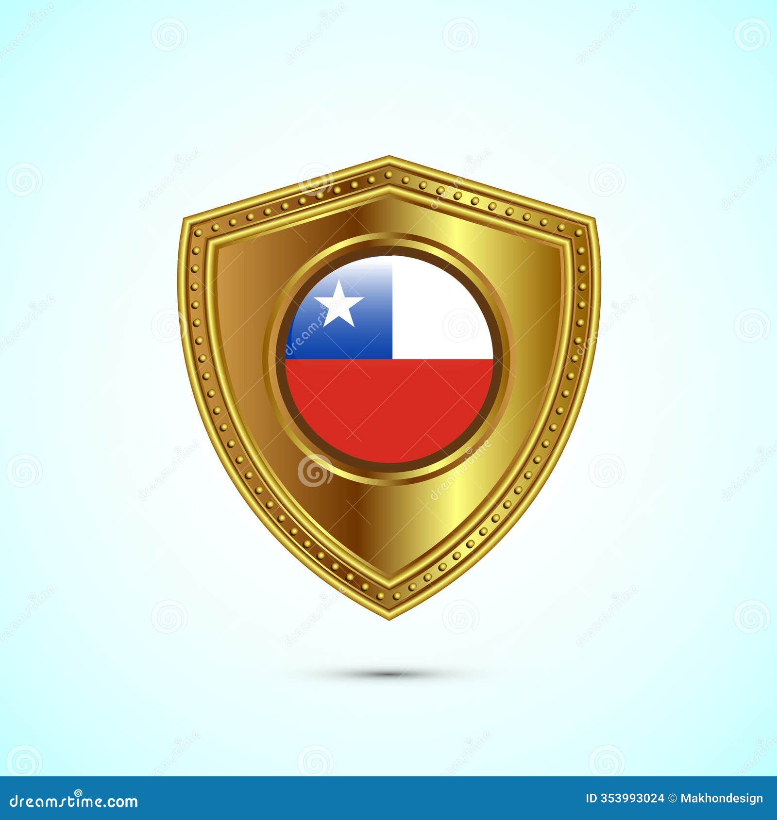 Rounded Flag of Chile with Glossy Gold Shield Stock Illustration ...