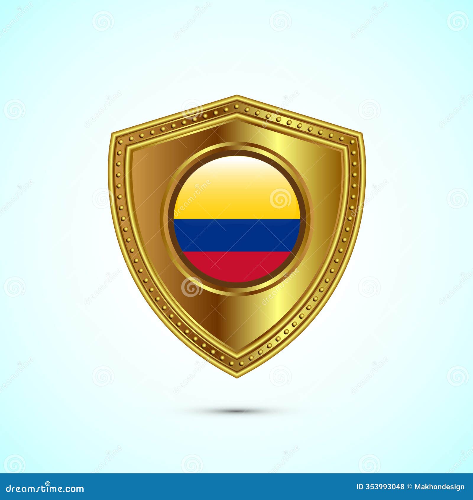 Rounded Flag of Colombia with Glossy Gold Shield Stock Illustration ...