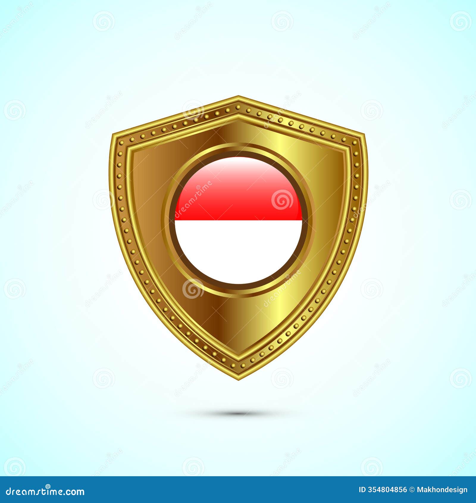 Rounded Flag of Indonesia with Glossy Gold Shield Stock Illustration ...