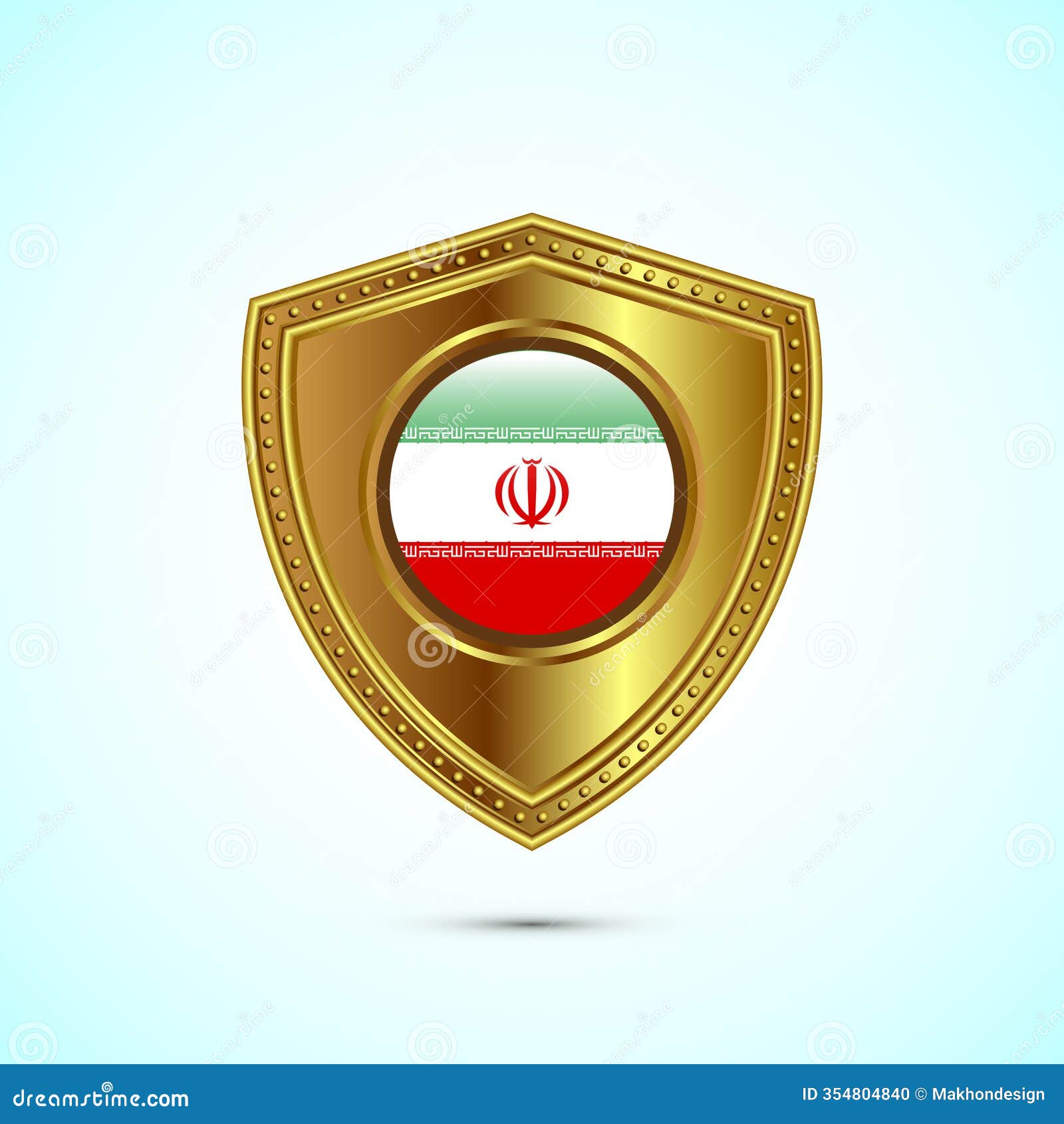 Rounded Flag of Iran with Glossy Gold Shield Stock Illustration ...