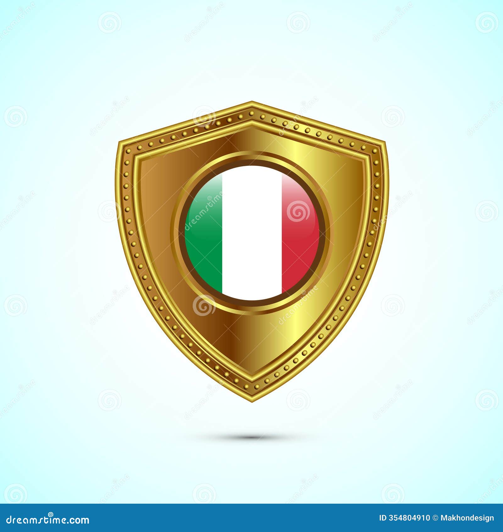 Rounded Flag of Italy with Glossy Gold Shield Stock Illustration ...