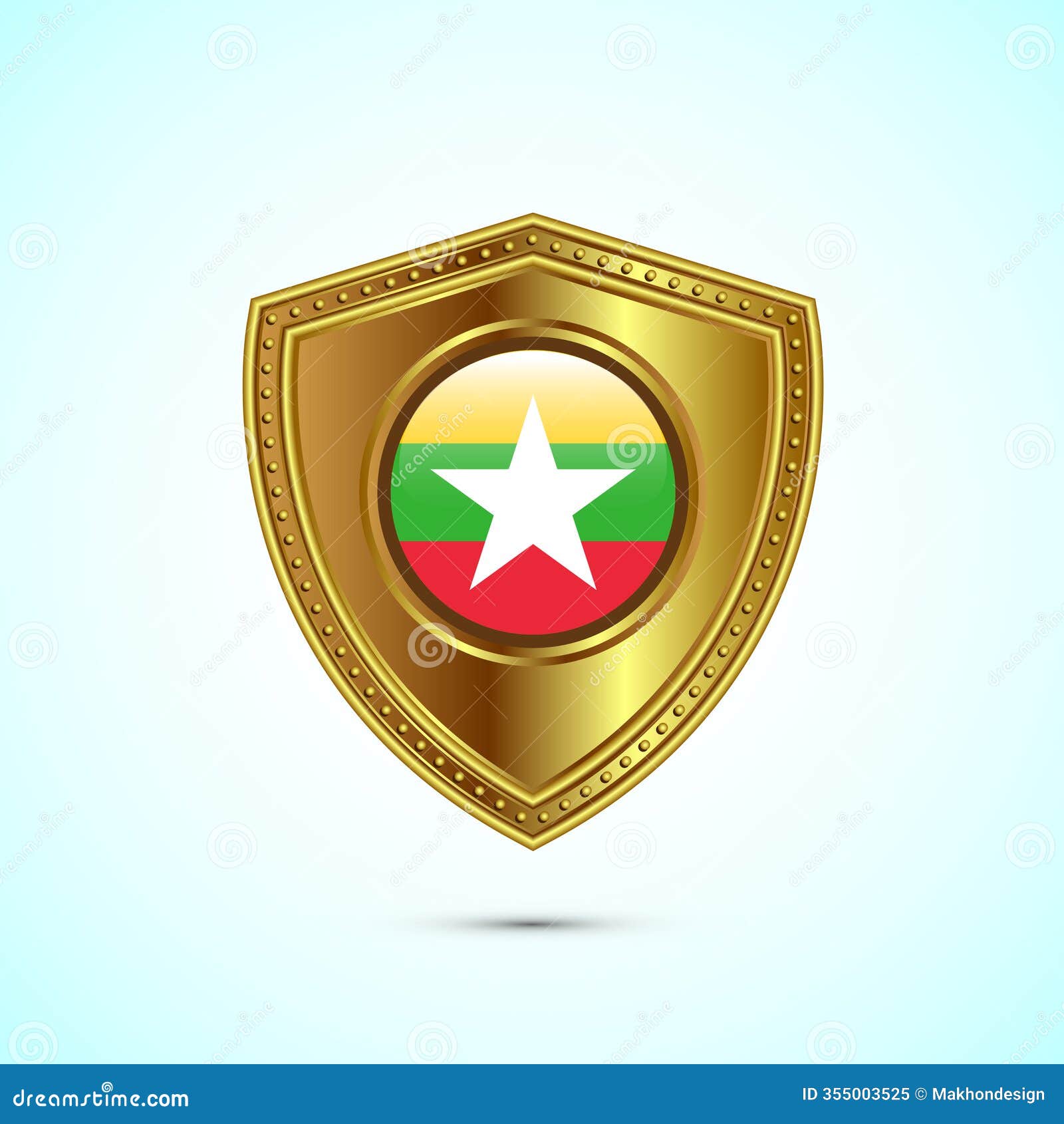 Rounded Flag of Myanmar with Glossy Gold Shield Stock Illustration ...