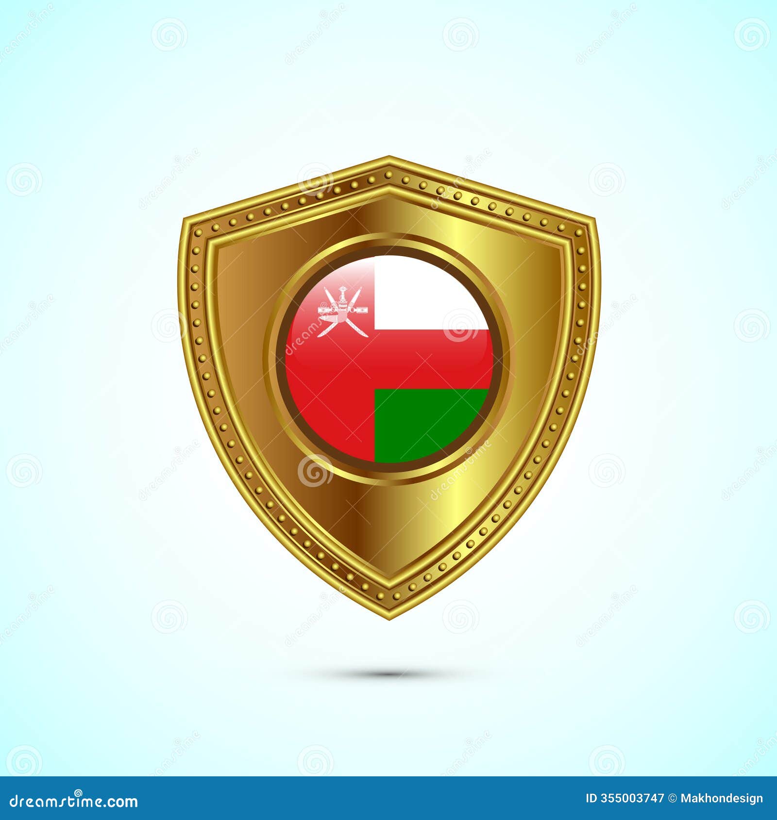 Rounded Flag of Oman with Glossy Gold Shield Stock Illustration ...