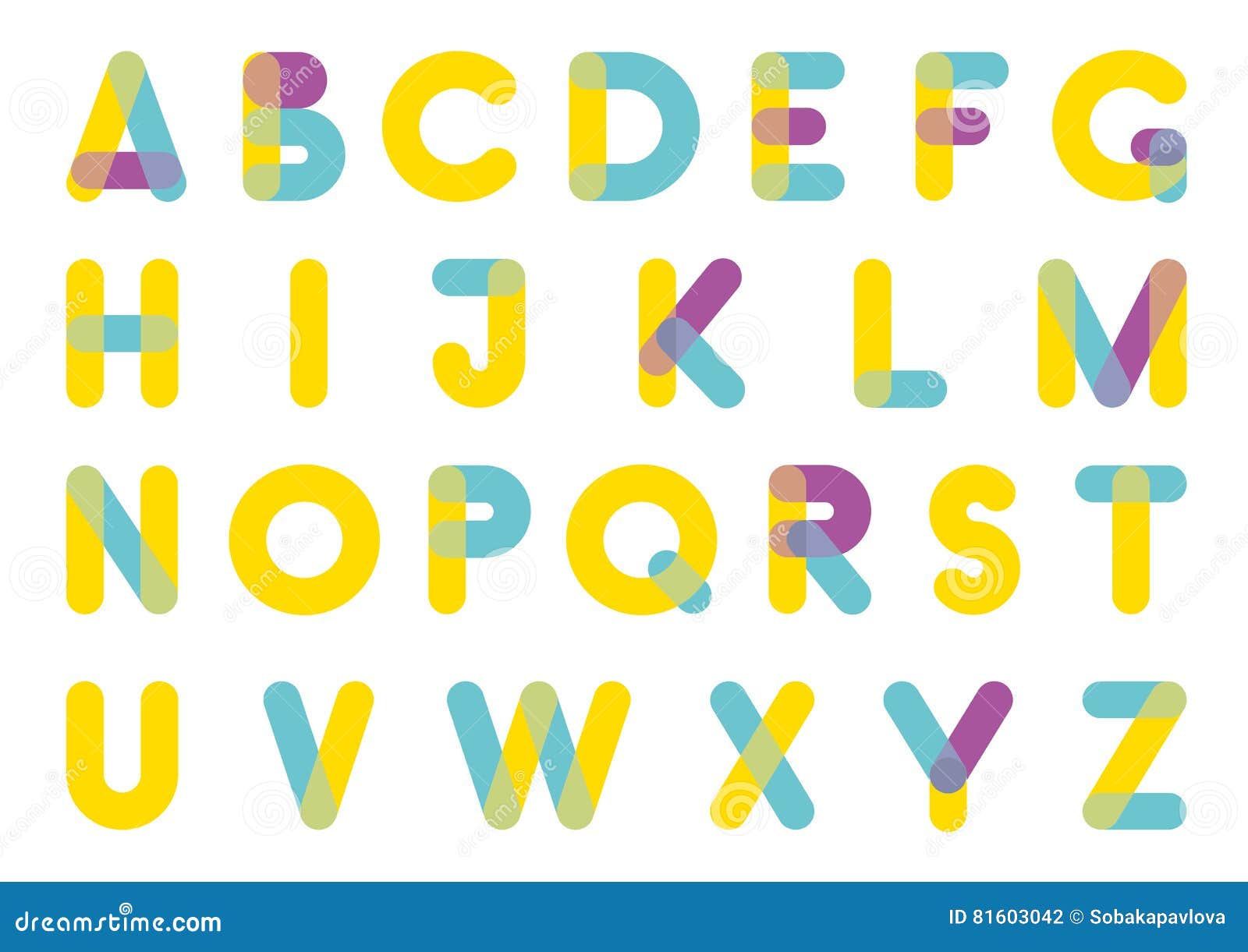 Rounded Font. Vector Alphabet For Posters With Overlay Effect Letters ...