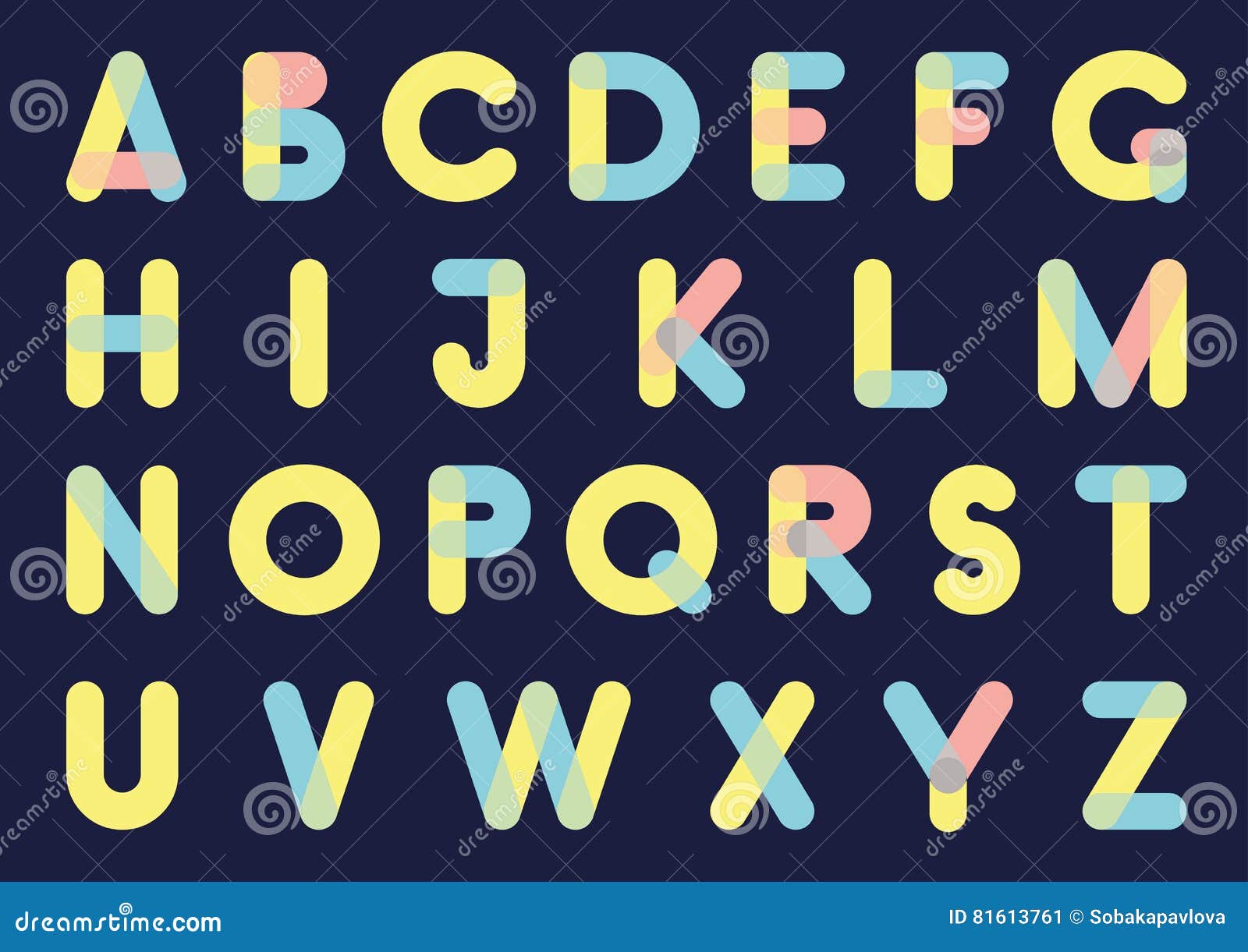 Rounded Font. Vector Alphabet for Posters with Overlay Effect Letters ...