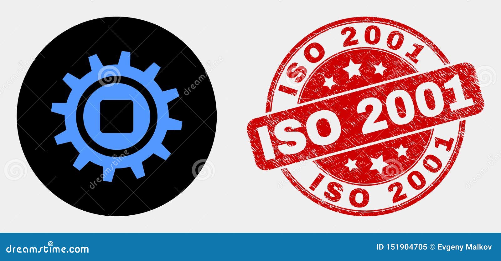 Vector Gear Icon and Distress ISO 2001 Seal Stock Vector - Illustration ...