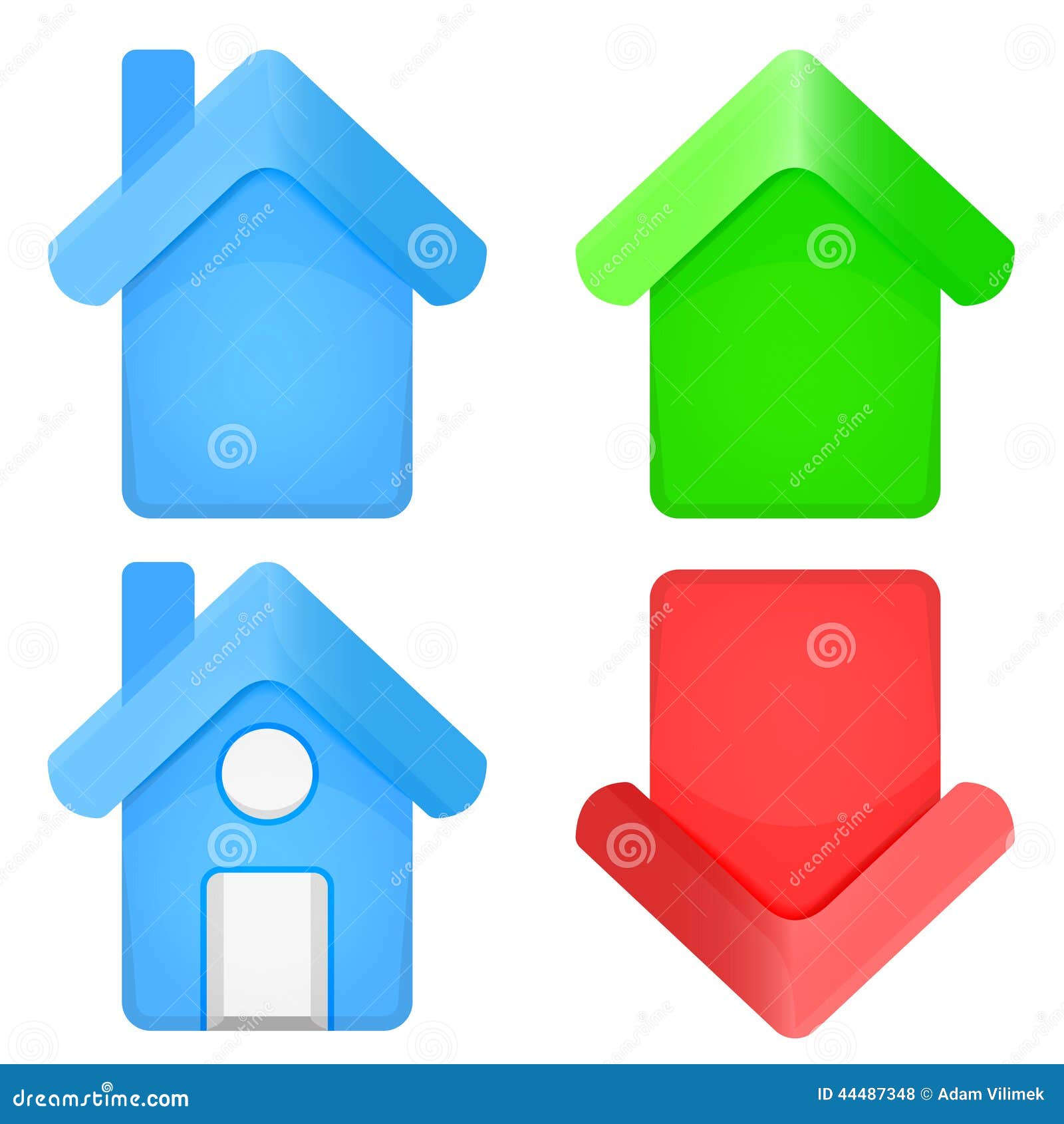 Rounded House 3D Icon Set Isolated Stock Vector - Illustration of ...