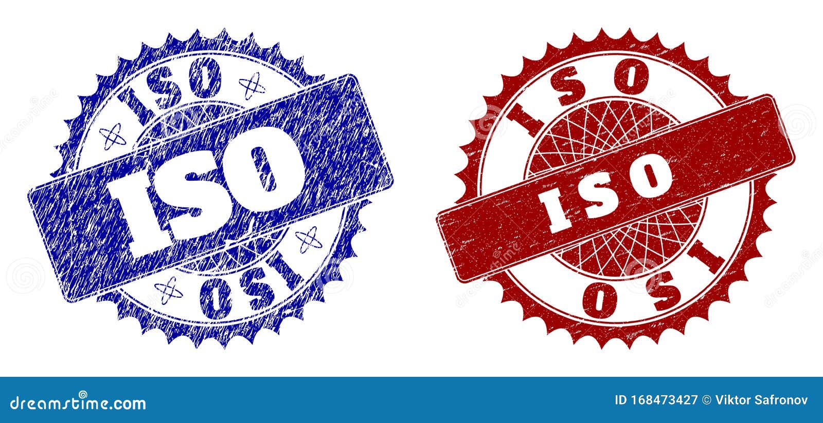 ISO Blue And Red Round Seals With Corroded Textures Cartoon Vector ...