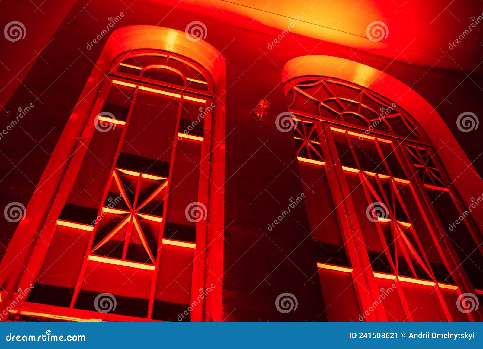 Rounded Large Windows in Red Stock Image - Image of lighting, windows ...
