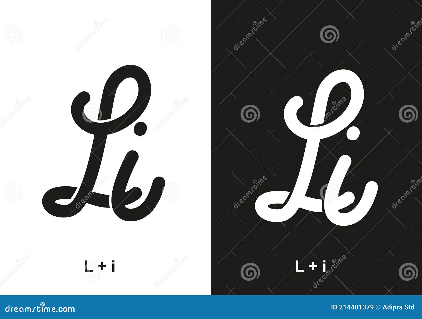 Rounded LI Initial Letter Black and White Stock Vector - Illustration ...