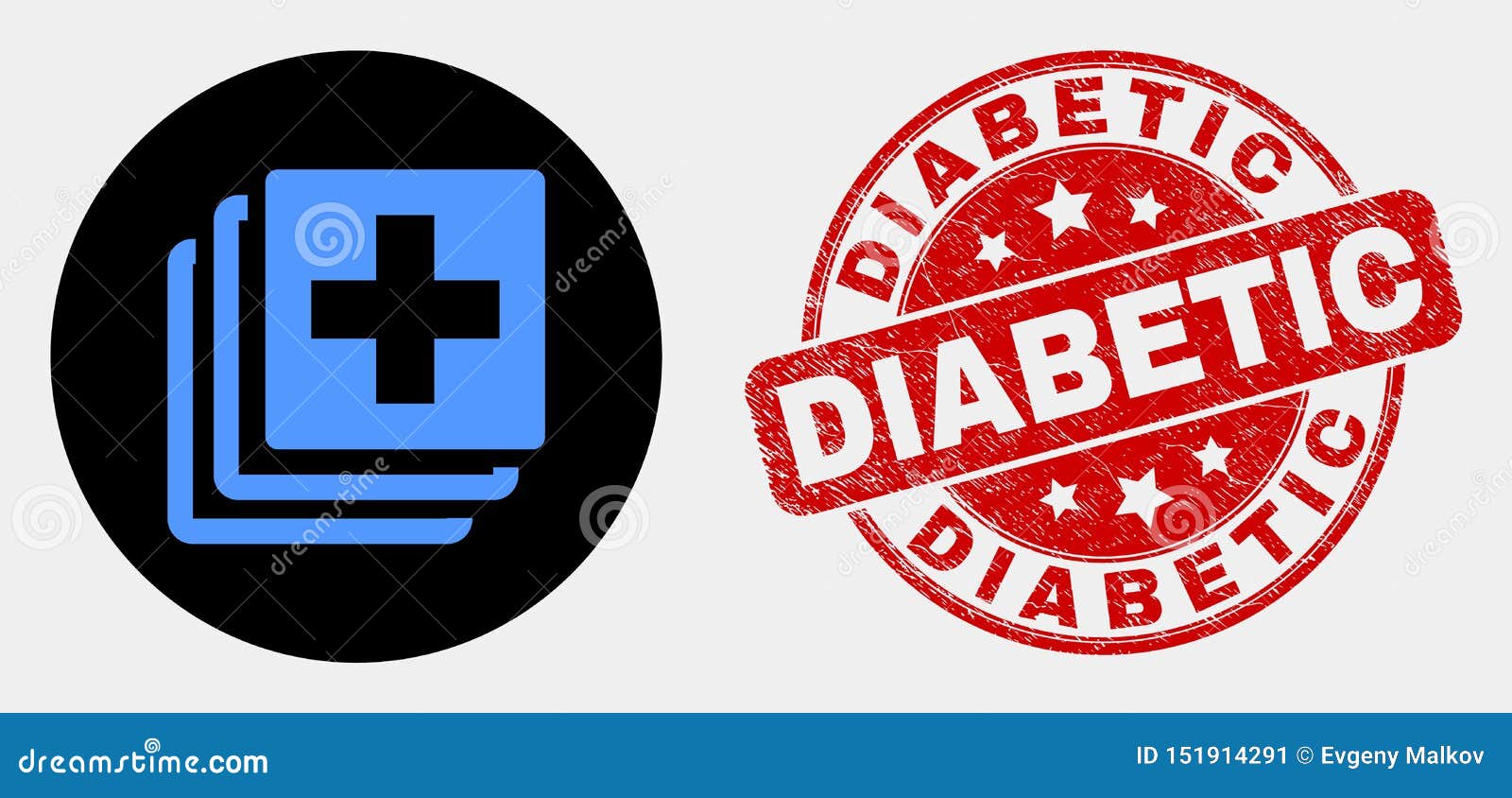 Vector Medical Data Icon and Scratched Diabetic Stamp Stock Vector ...