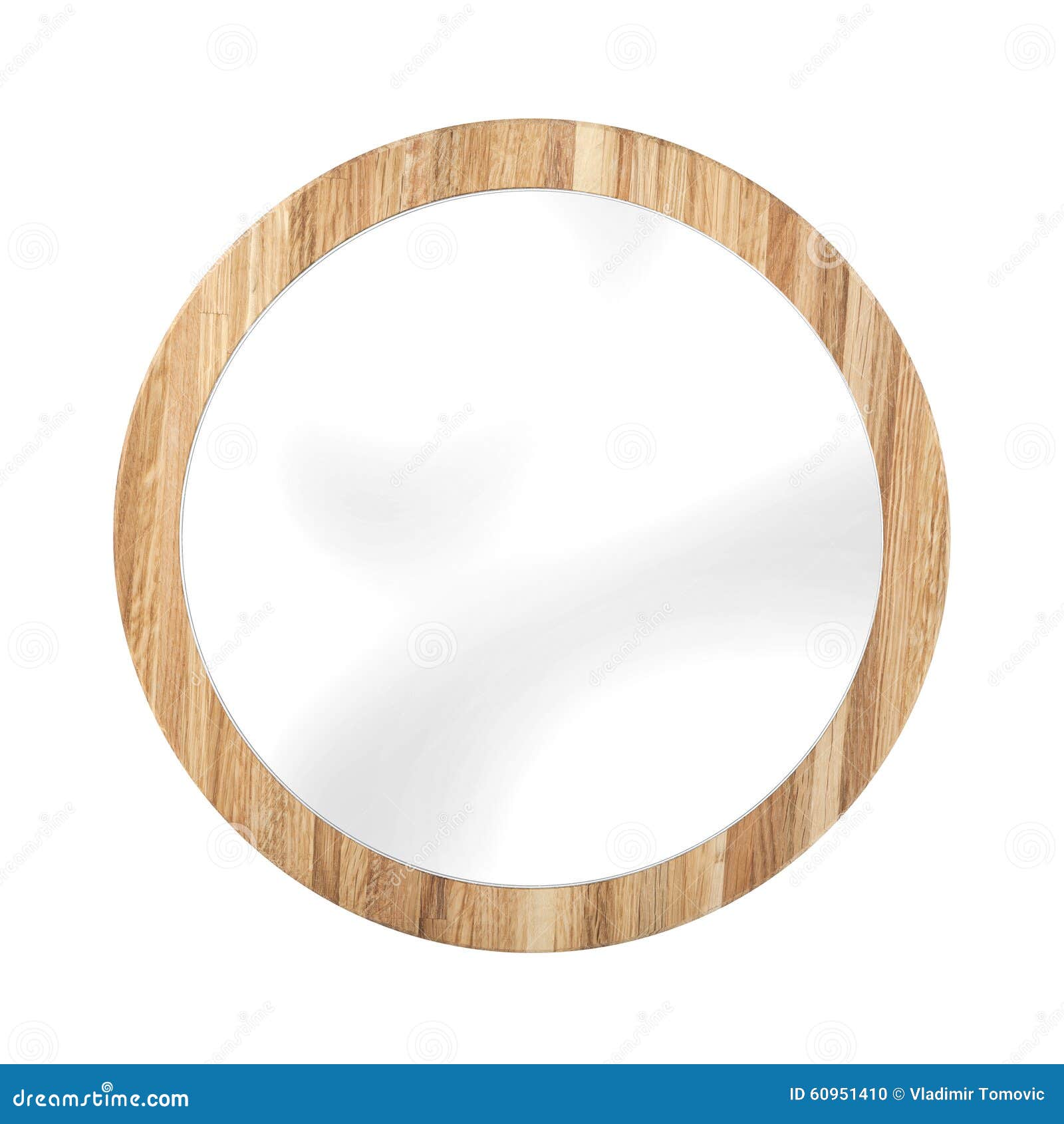 Rounded Mirror in Oak Wooden Frame - Isolated Stock Photo - Image of ...
