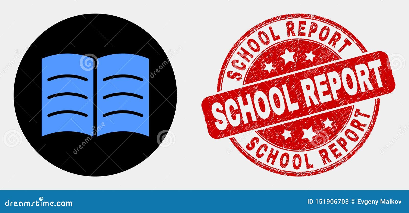 Vector Open Book Icon and Scratched School Report Stamp Seal Stock ...