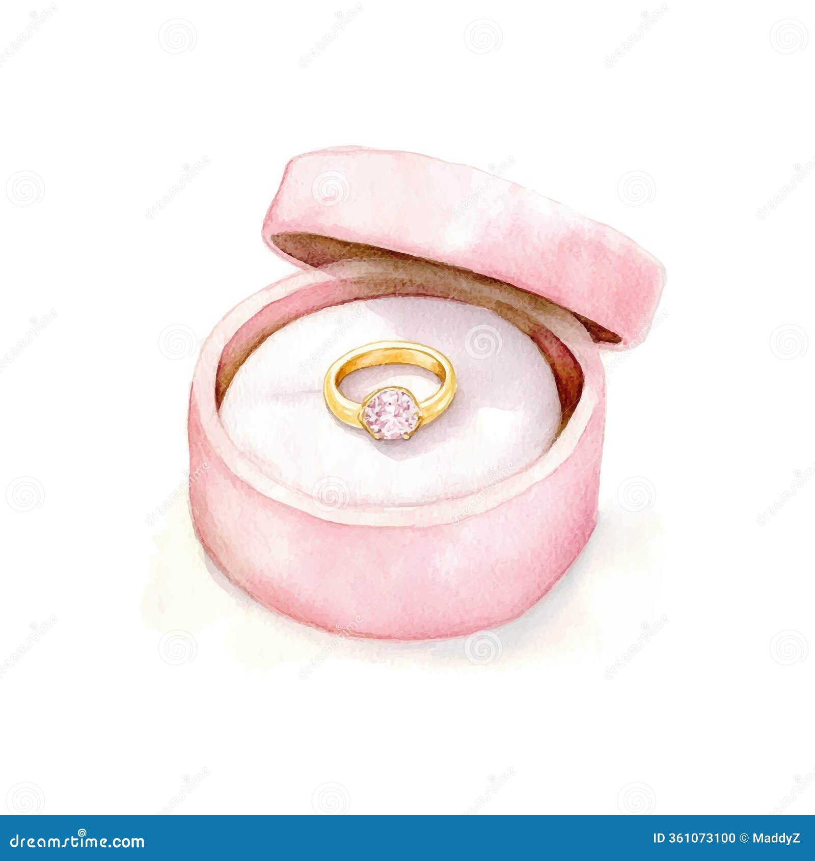 Rounded Pink Gift Box with a Gold Ring. Vector Illustration in ...